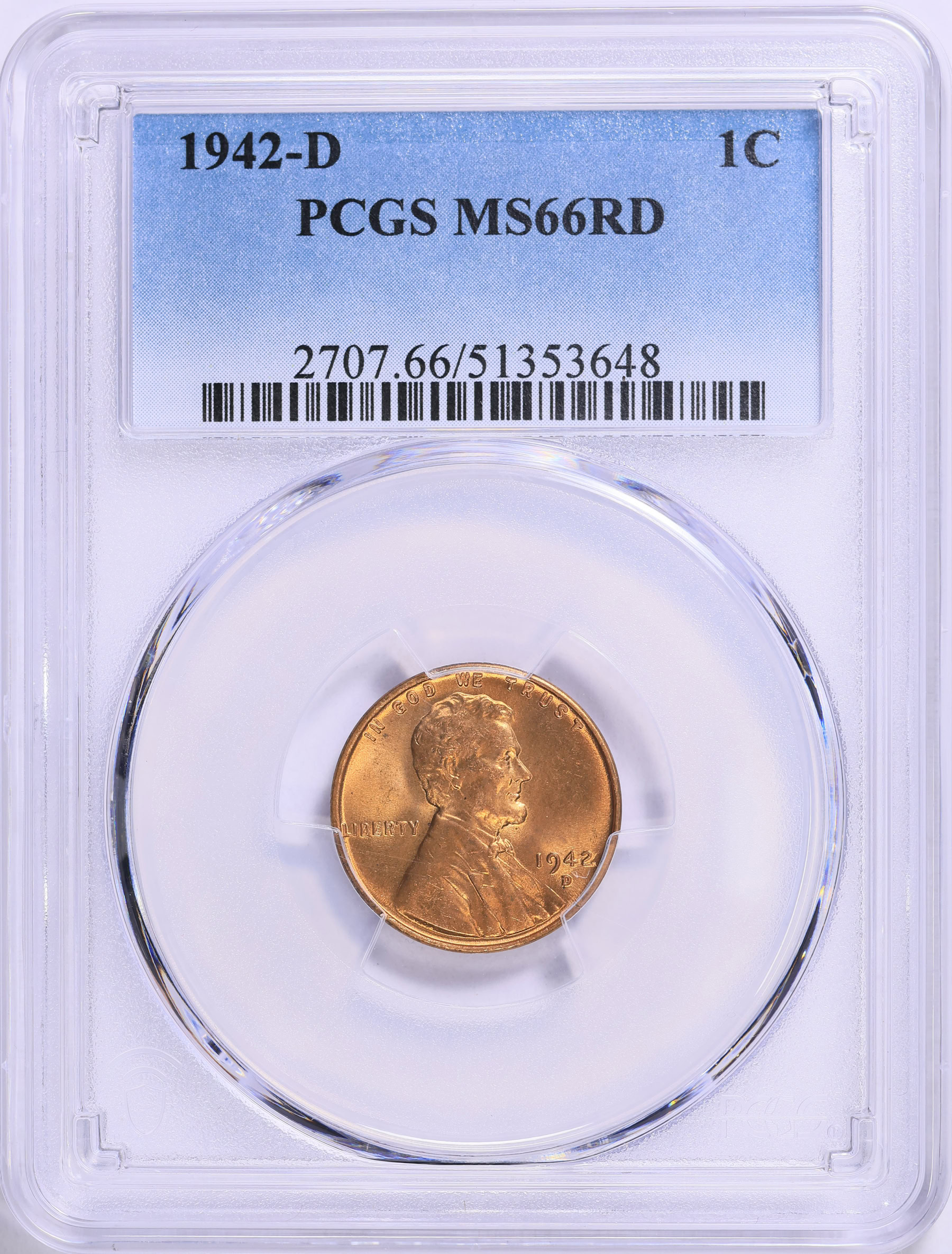 1942-D Lincoln Cent PCGS MS-66 RD (Item 1798031) | GreatCollections Coin Auctions
