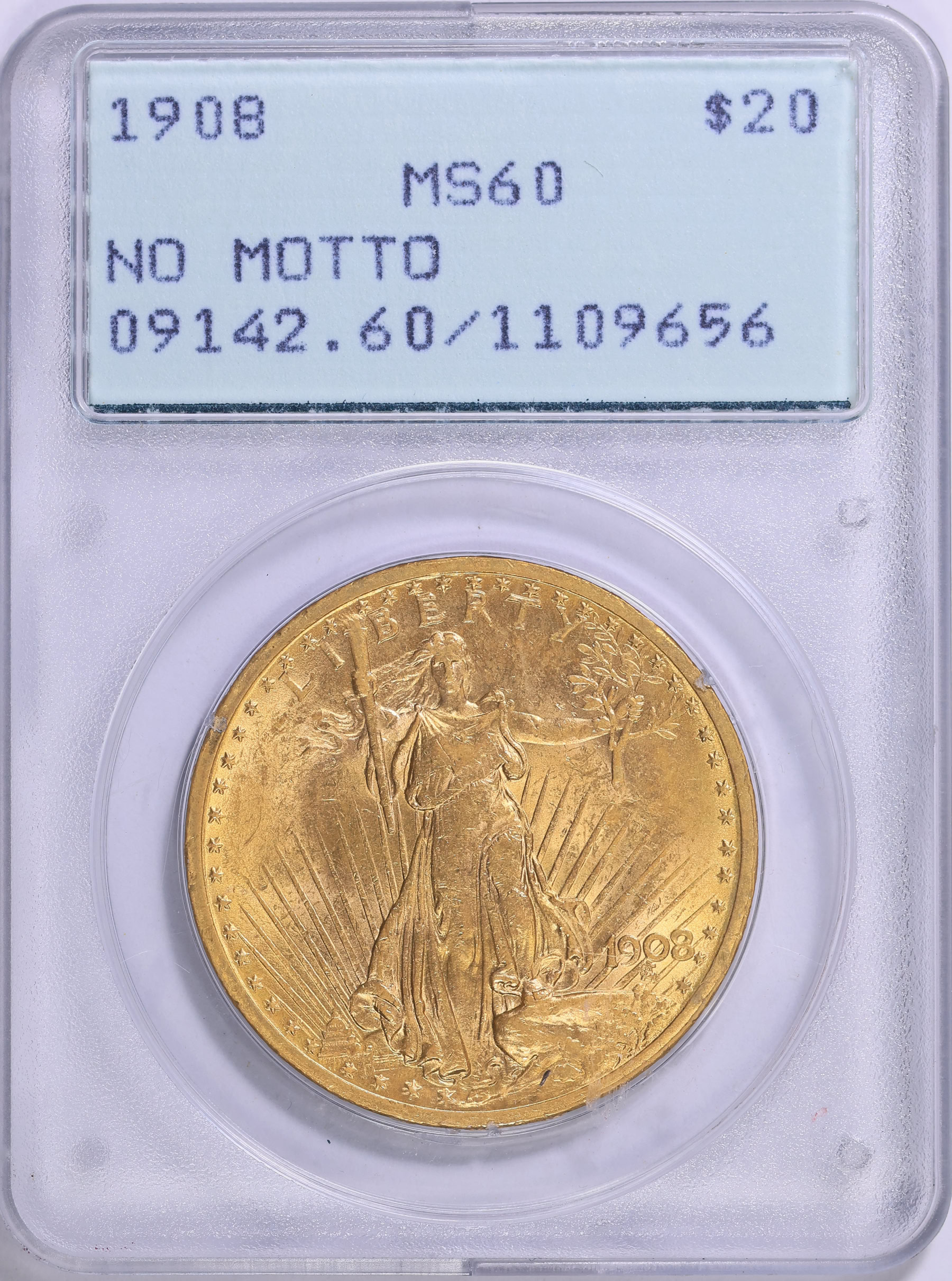 1908 Saint-Gaudens Gold Double Eagle No Motto PCGS MS-60 OGH (1st Gen ...