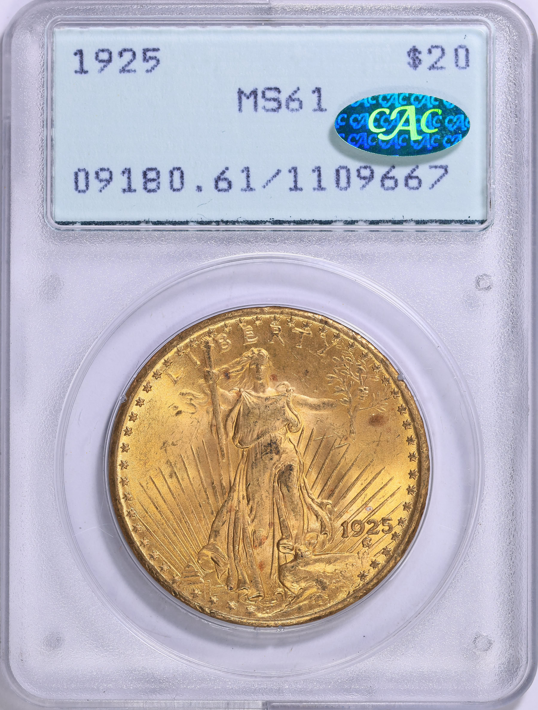 1925 Saint-Gaudens Gold Double Eagle PCGS MS-61 (CAC Green) OGH (1st Gen) (Item 1798072 ...