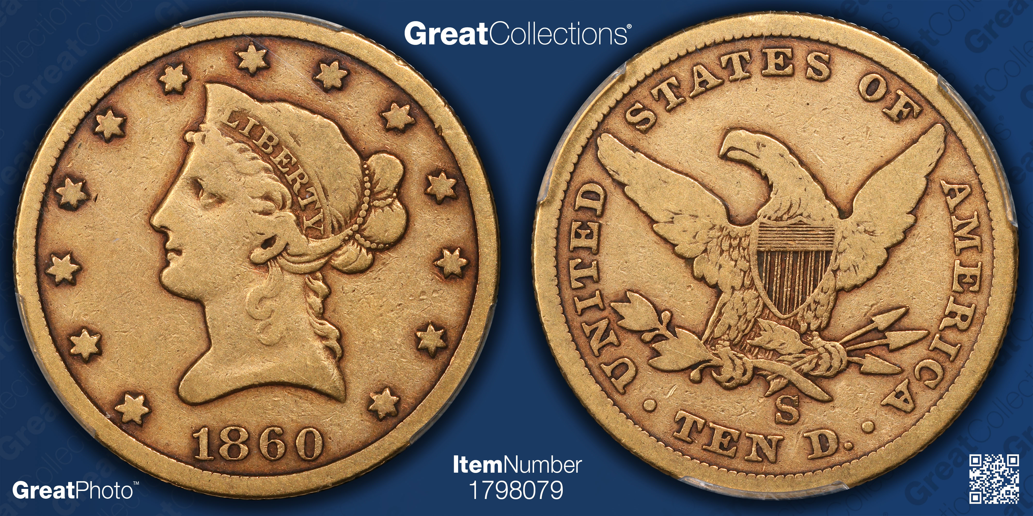 1860-S Liberty Gold Eagle PCGS F-12 (CAC Green) (Item 1798079 ...
