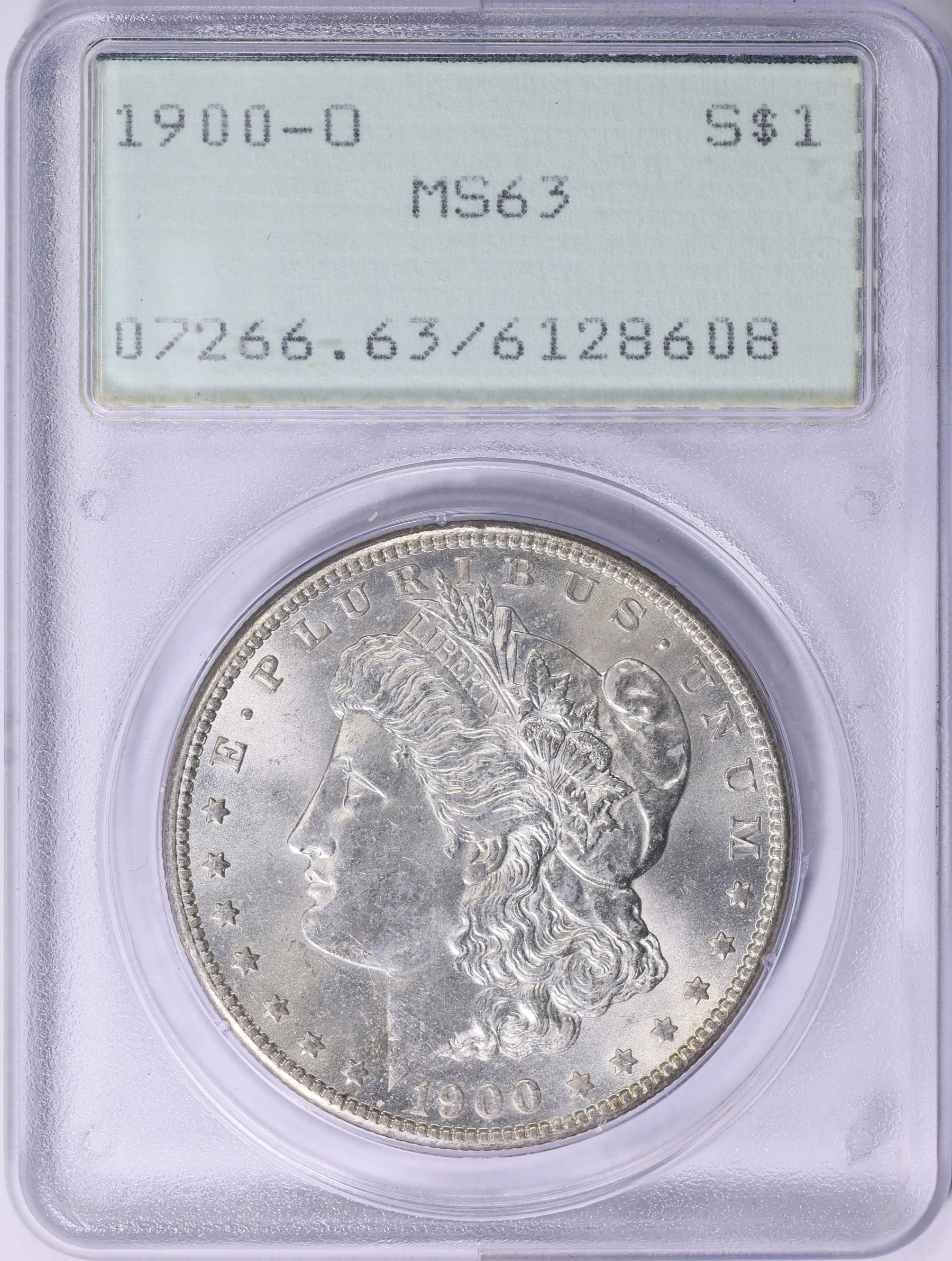 1900-O Morgan Silver Dollar PCGS MS-63 OGH (1st Gen) (Item 1798091) | GreatCollections Coin Auctions