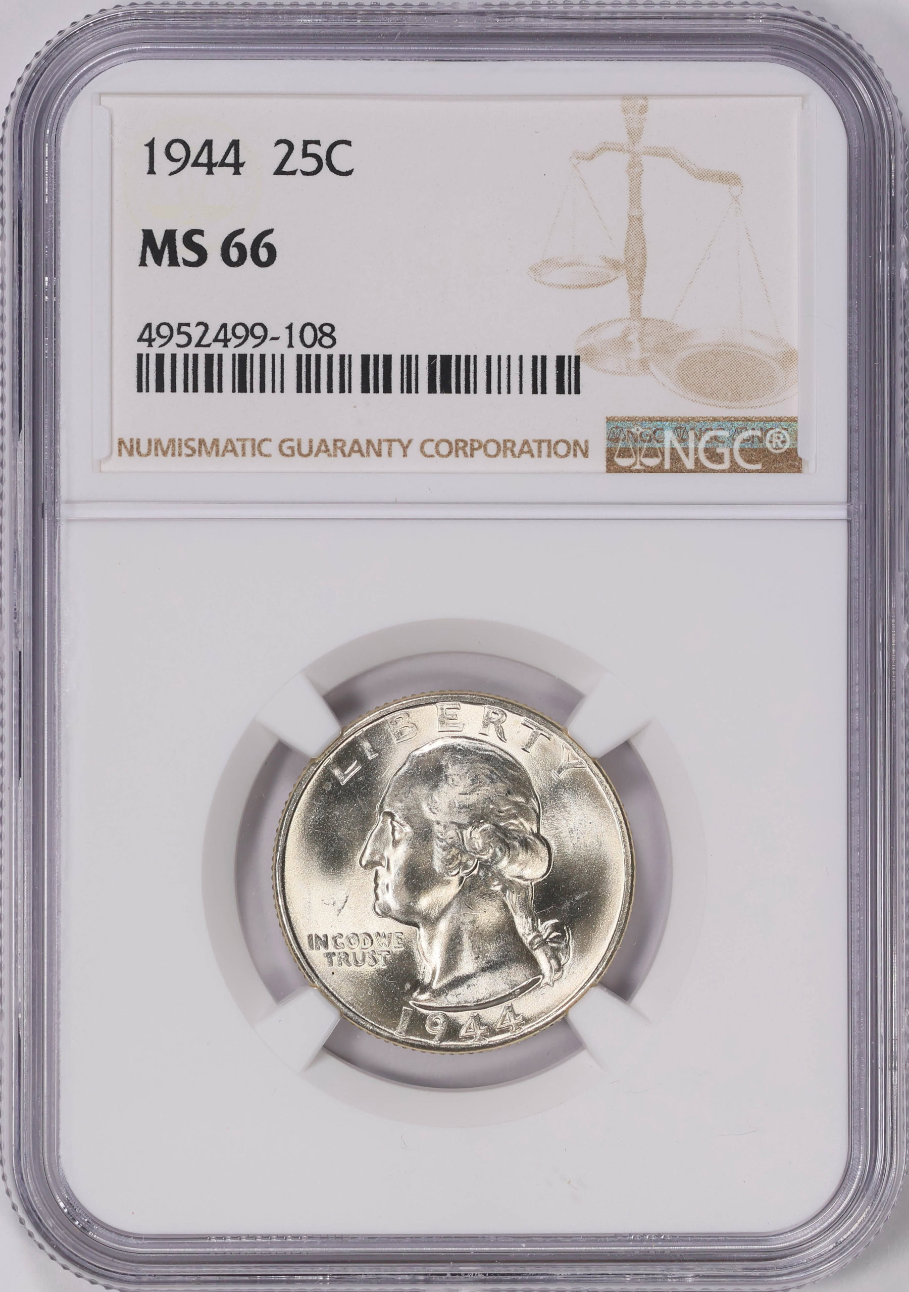 1944 Washington Quarter NGC MS-66 (Item 1798134) | GreatCollections Coin Auctions