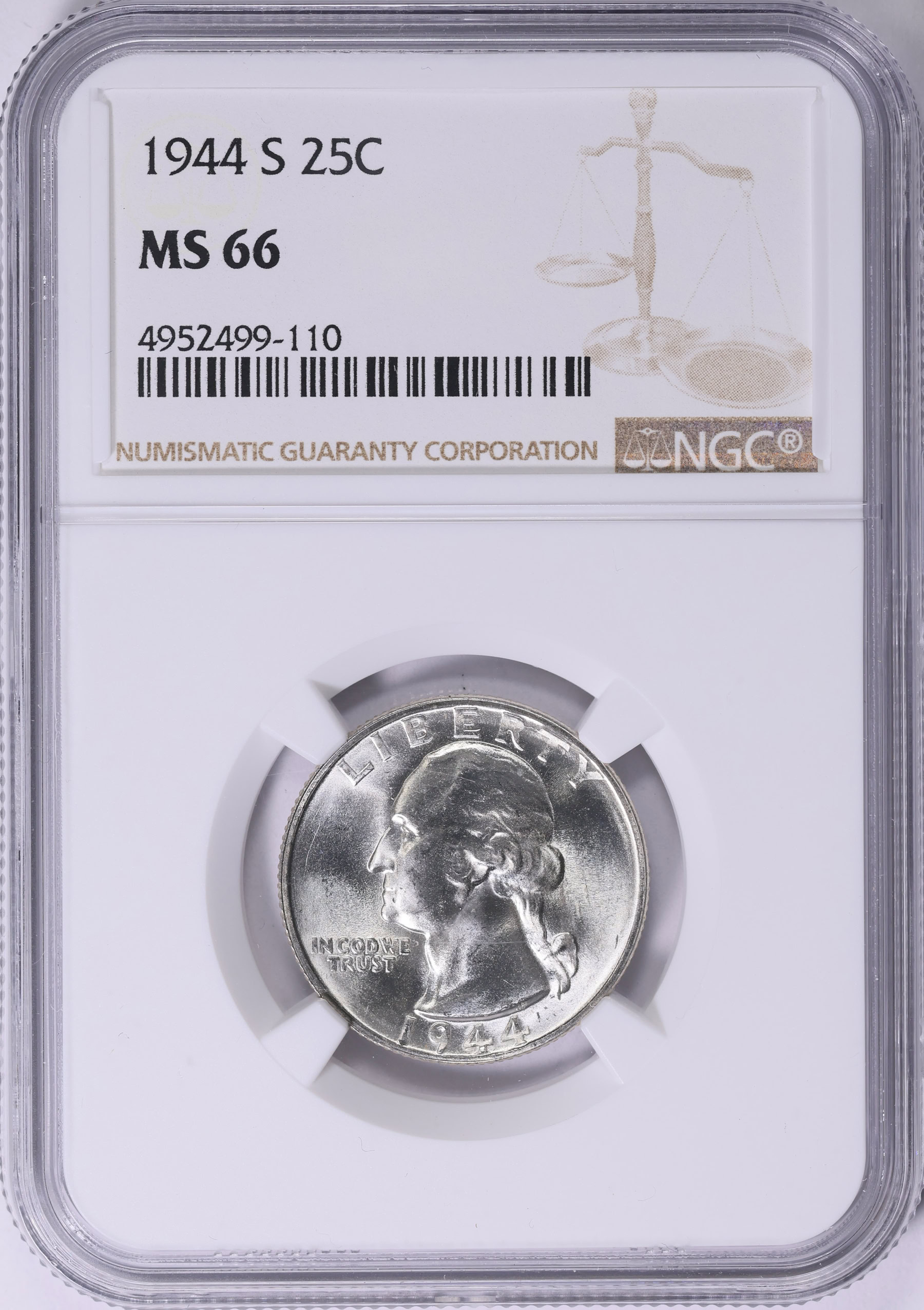 1944-S Washington Quarter NGC MS-66 (Item 1798136) | GreatCollections Coin Auctions