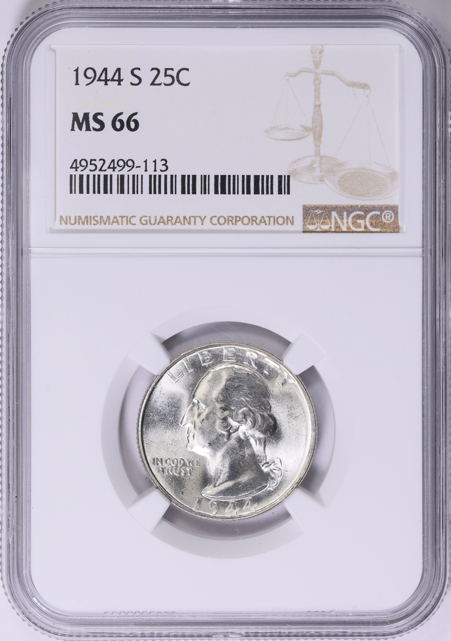 1944-S Washington Quarter NGC MS-66 (Item 1798139) | GreatCollections Coin Auctions