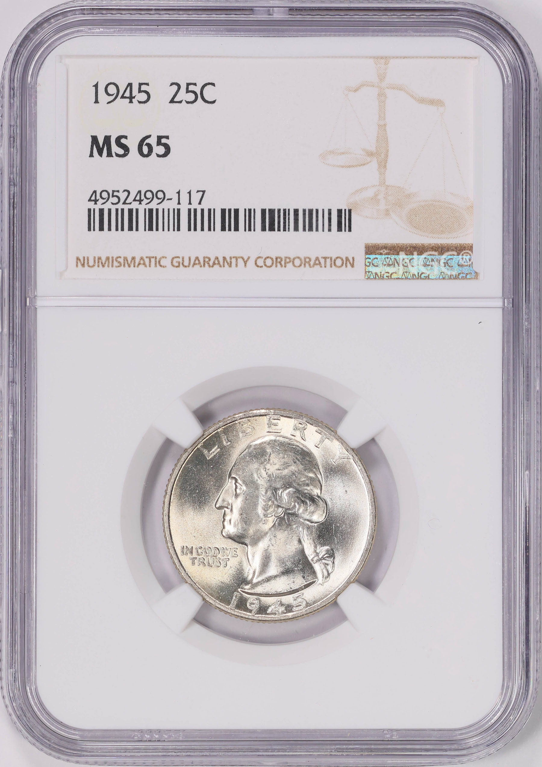 1945 Washington Quarter NGC MS-65 (Item 1798143) | GreatCollections ...