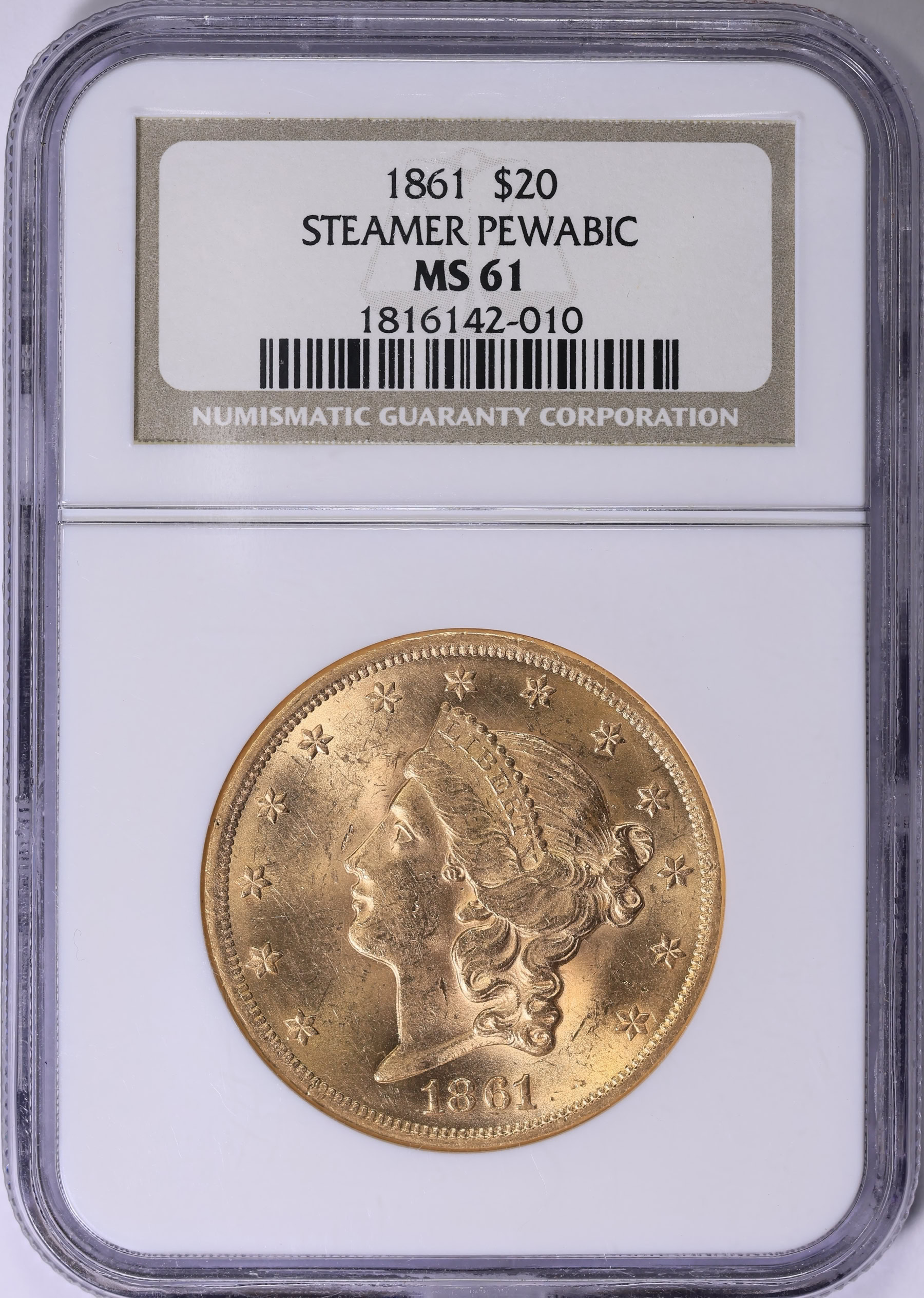1861 Liberty Gold Double Eagle NGC MS-61 (Shipwreck Steamer Pewabic) (Item 1798222 ...