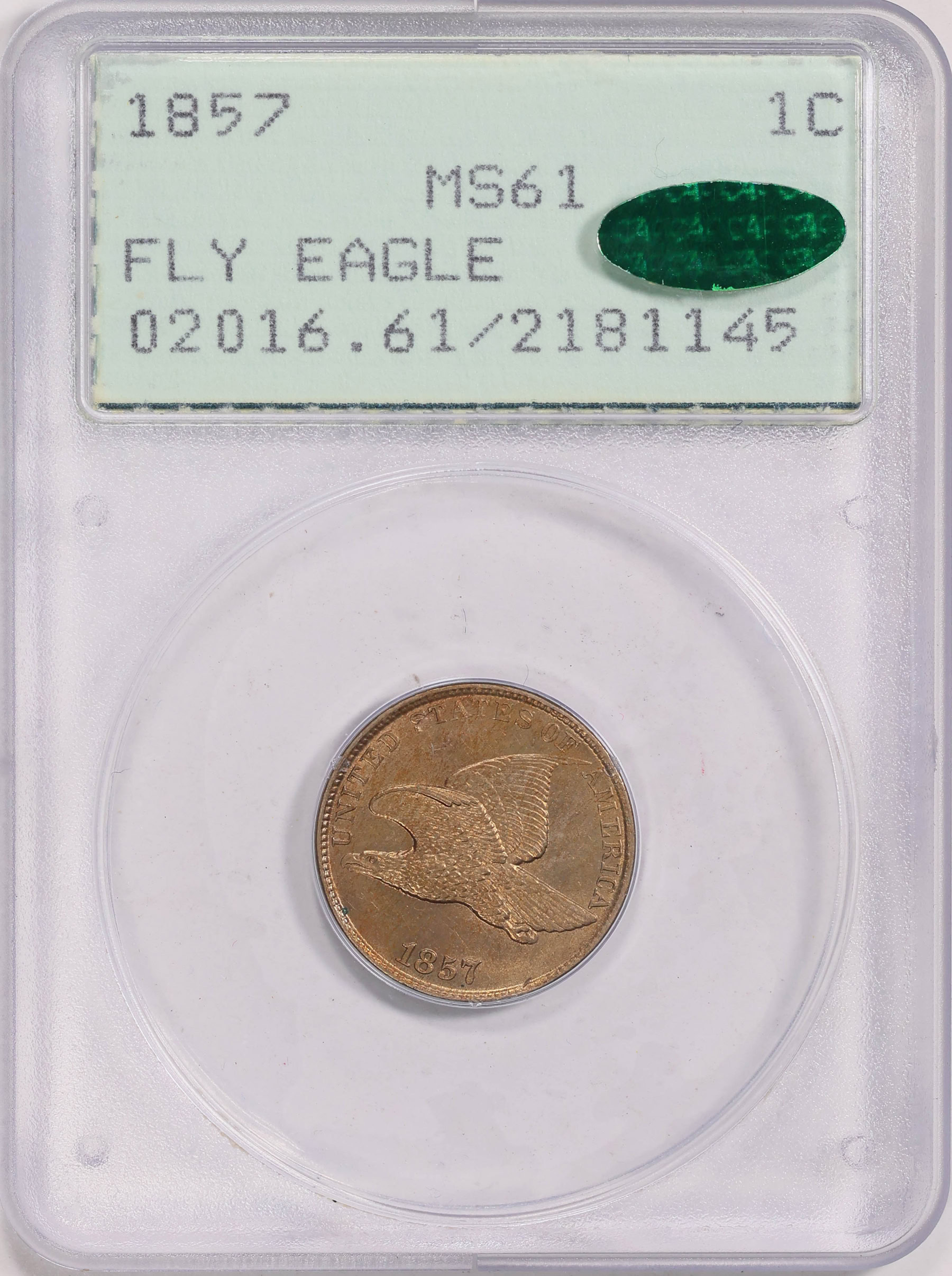 1857 Flying Eagle Cent PCGS MS-61 (CAC Green) OGH (1st Gen) (Item 1798225) | GreatCollections ...