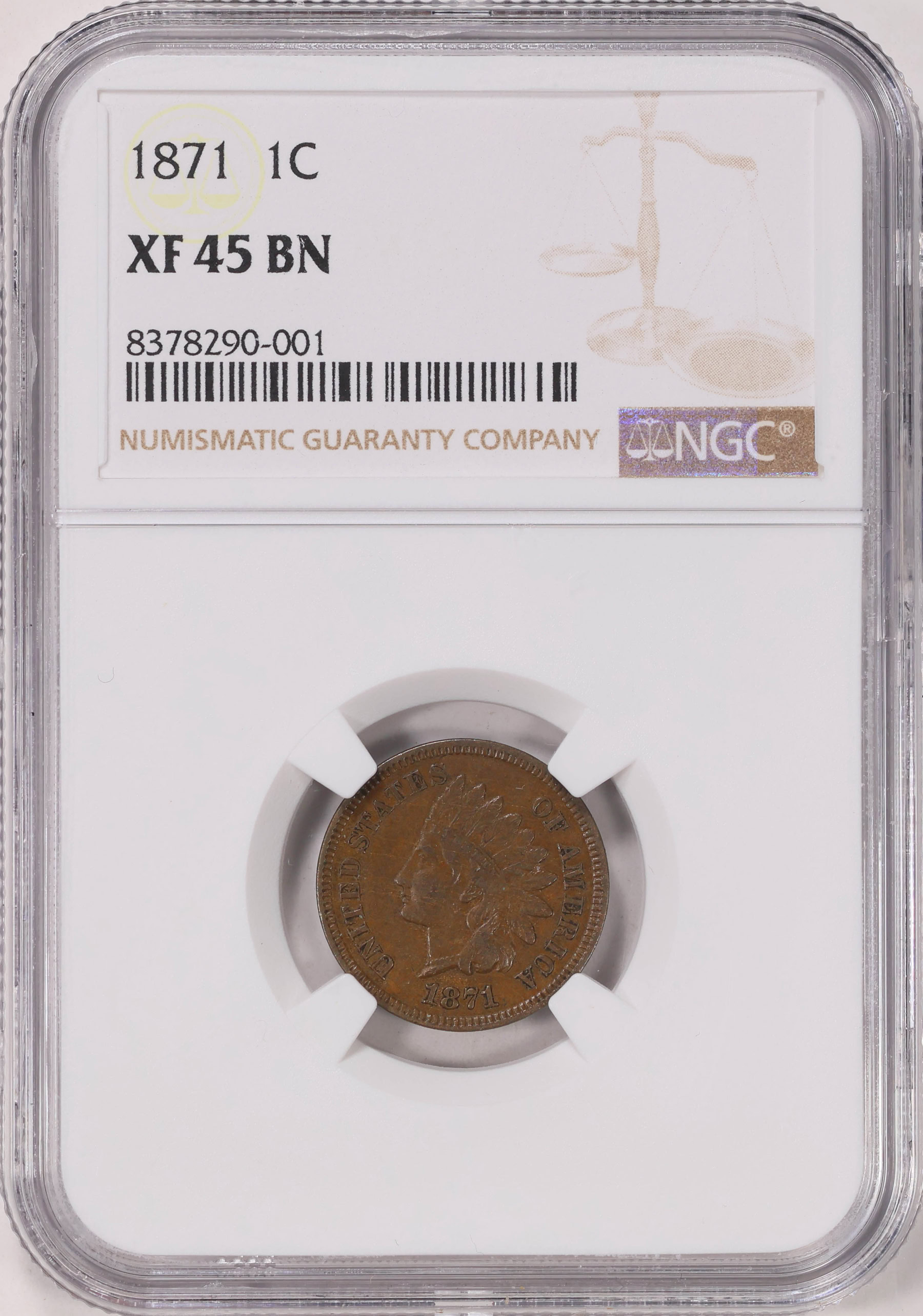 1871 Indian Cent NGC XF-45 BN (Item 1798235) | GreatCollections Coin Auctions