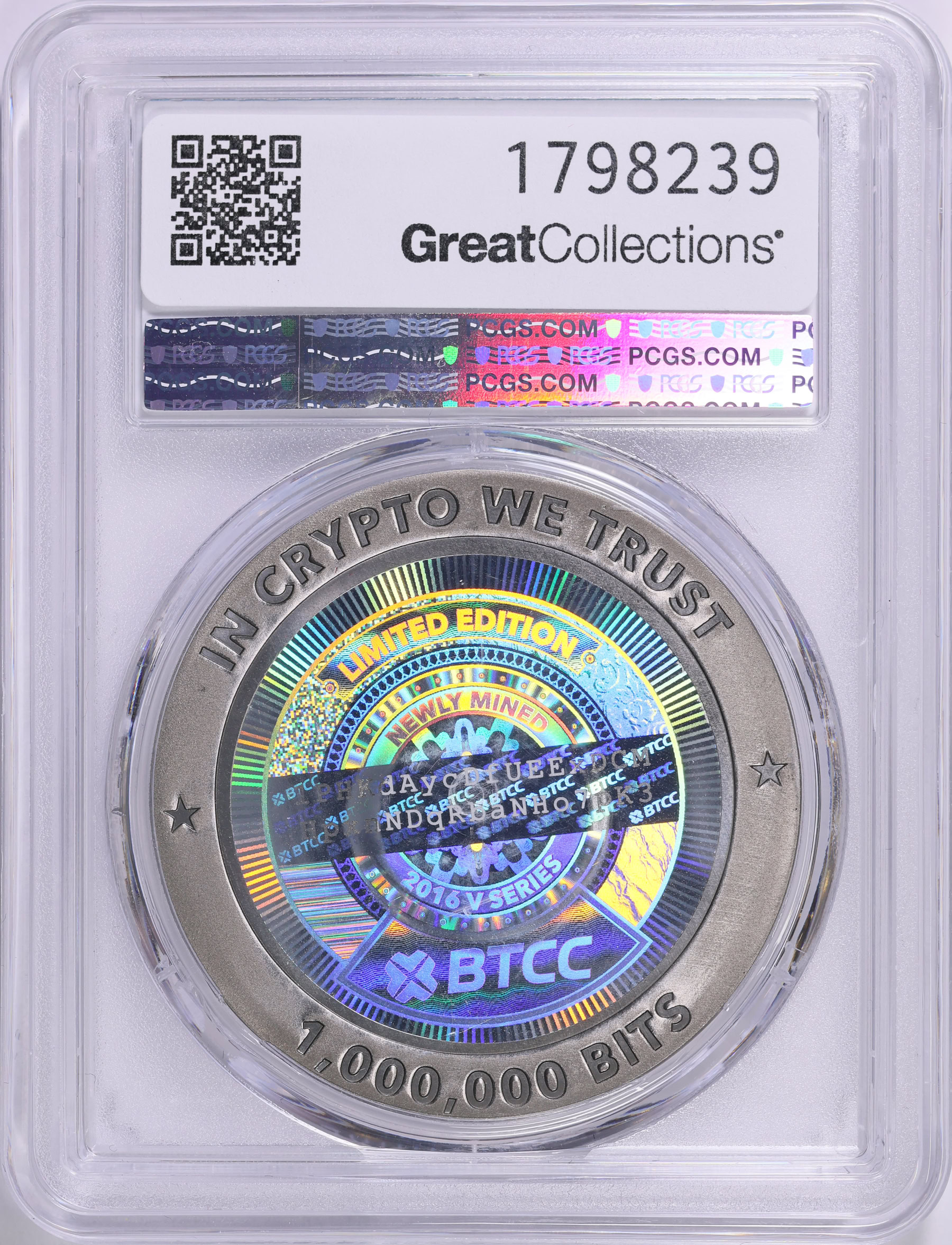 2016 1 BTC BTCC Titanium Physical Bitcoin PCGS MS-69 (Item 1798239) | GreatCollections Coin Auctions