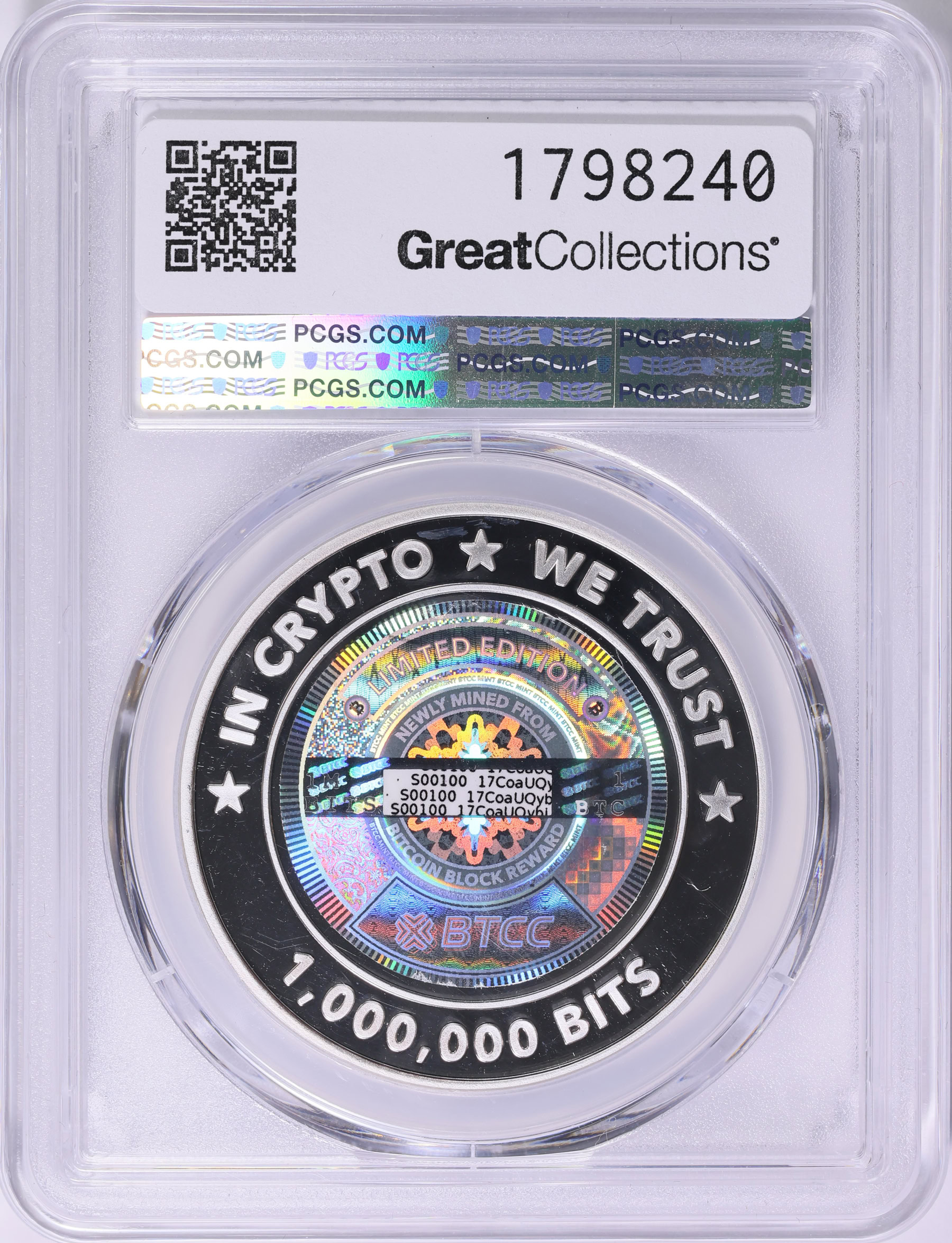 2017 1 BTC BTCC Mint S Series Silver Physical Bitcoin PCGS Proof-69 ...