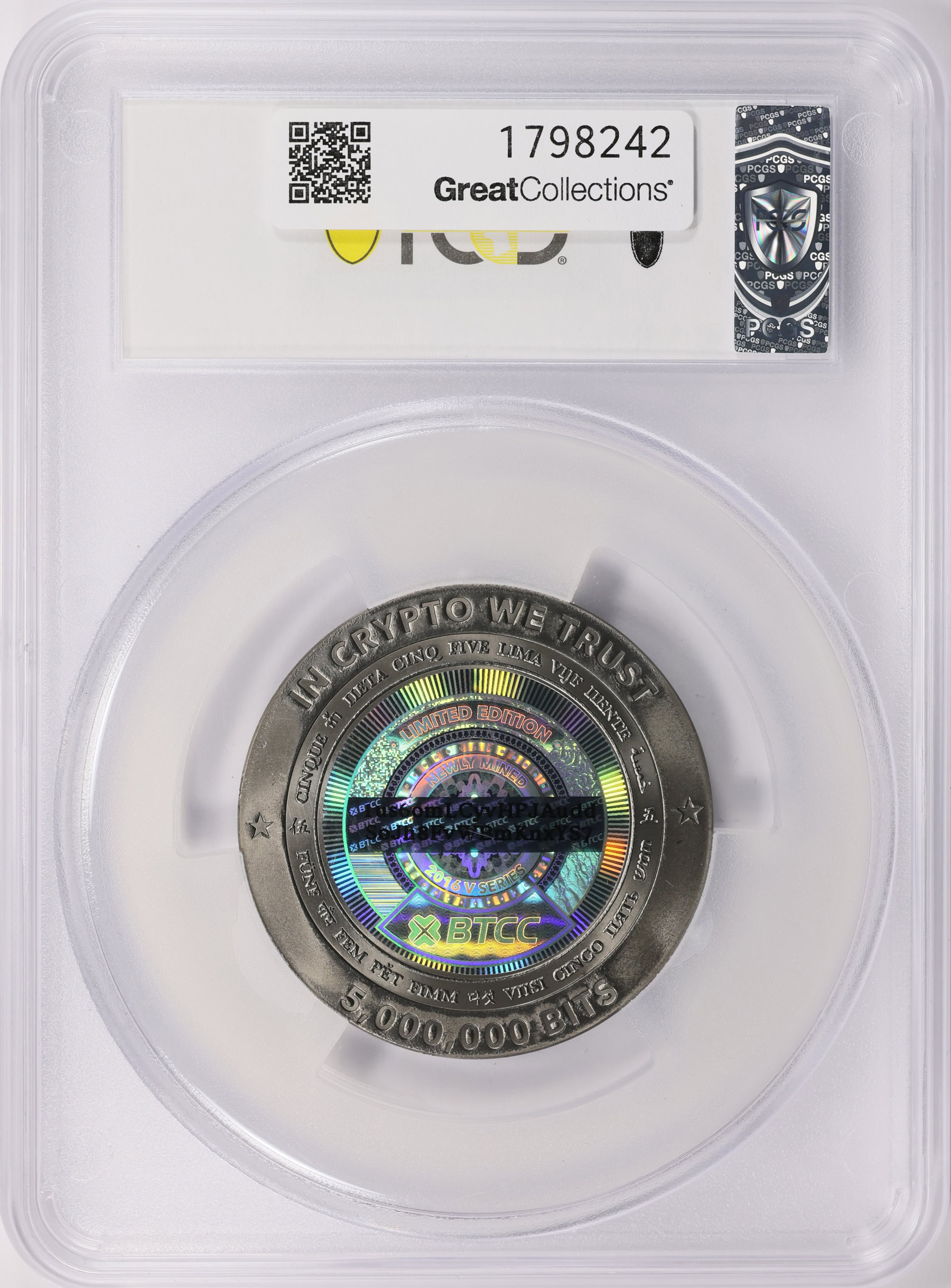 2016 5 BTC BTCC Titanium Physical Bitcoin PCGS MS-68 (Item 1798242 ...
