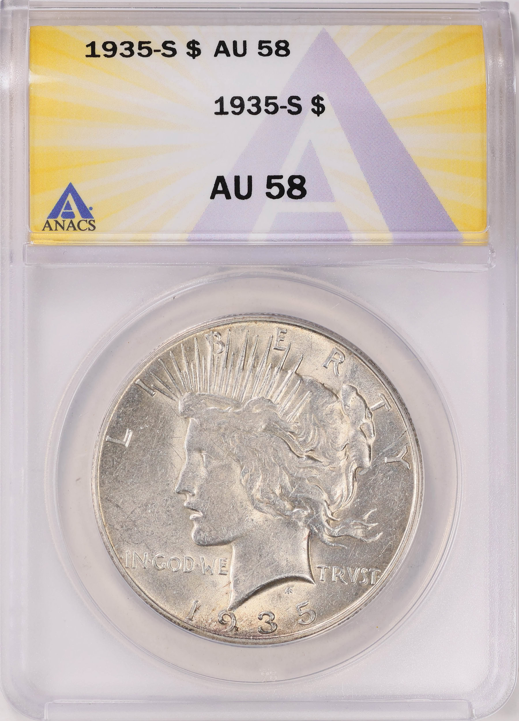 1935-S Peace Silver Dollar ANACS AU-58 (Item 1798250) | GreatCollections Coin Auctions
