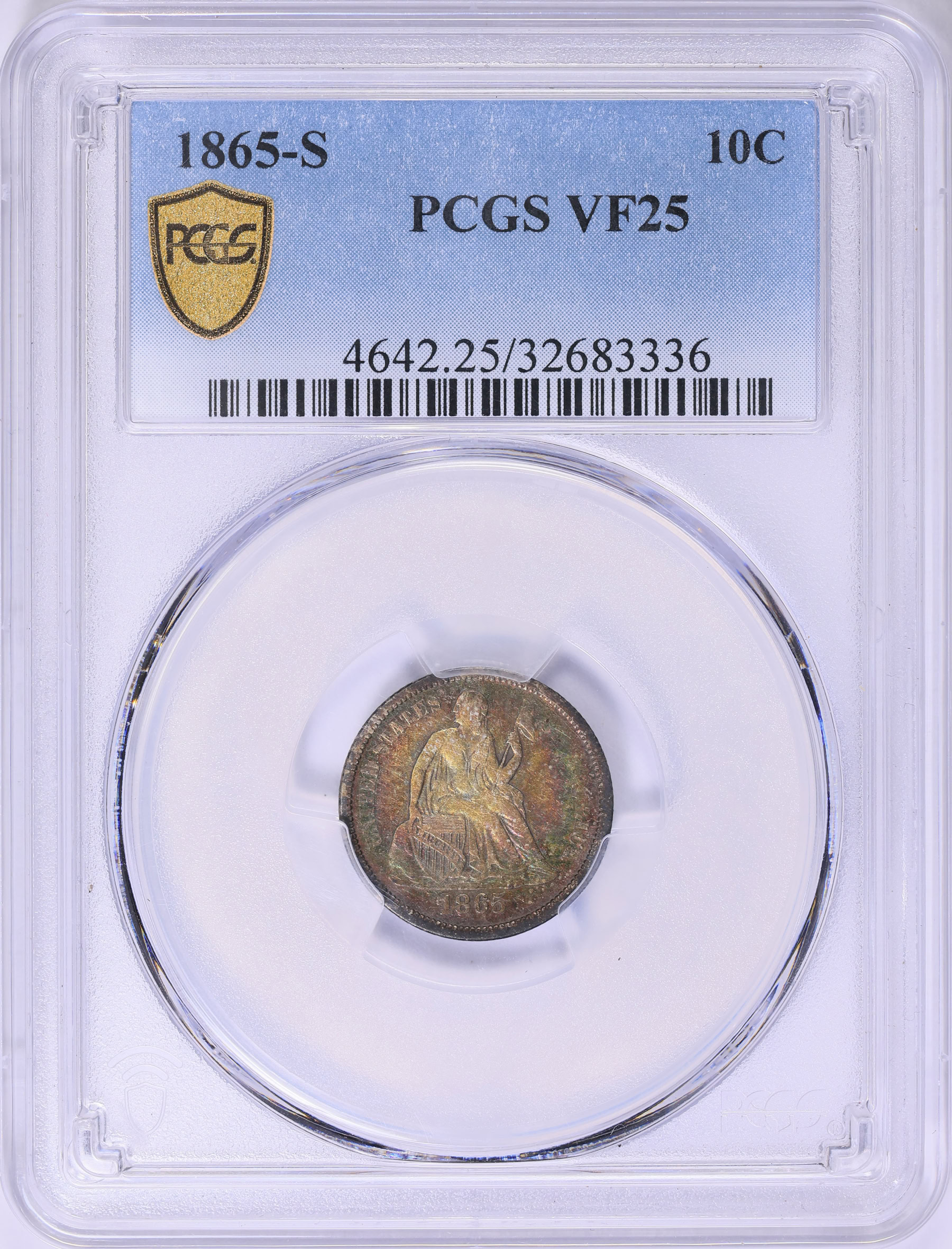 1865-S Seated Liberty Dime PCGS VF-25 (Toned) (Item 1798267 ...