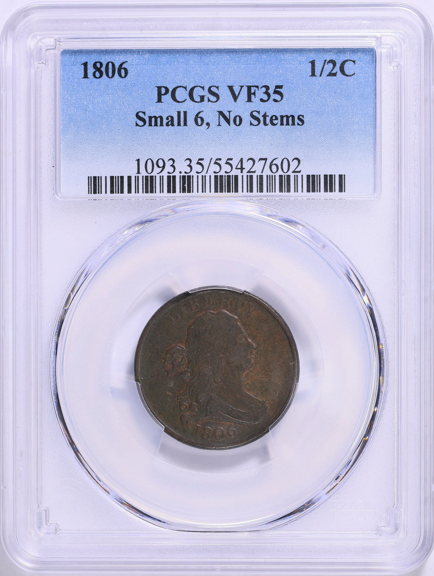 1806 Draped Bust Half Cent Small 6, No Stems PCGS VF-35 BN (Item 1798326) | GreatCollections ...