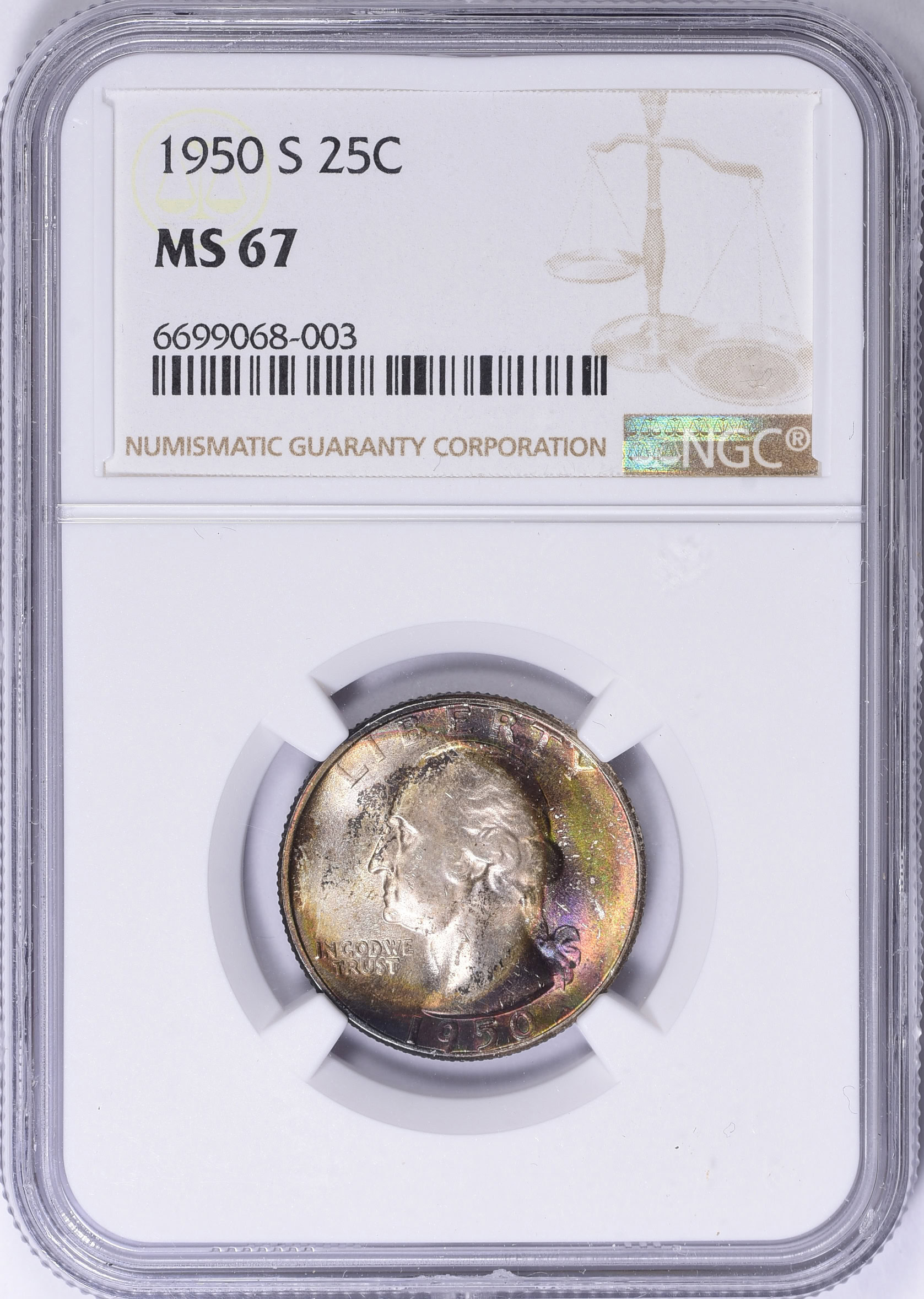 1950-S Washington Quarter NGC MS-67 (Toned) (Item 1798398) | GreatCollections Coin Auctions