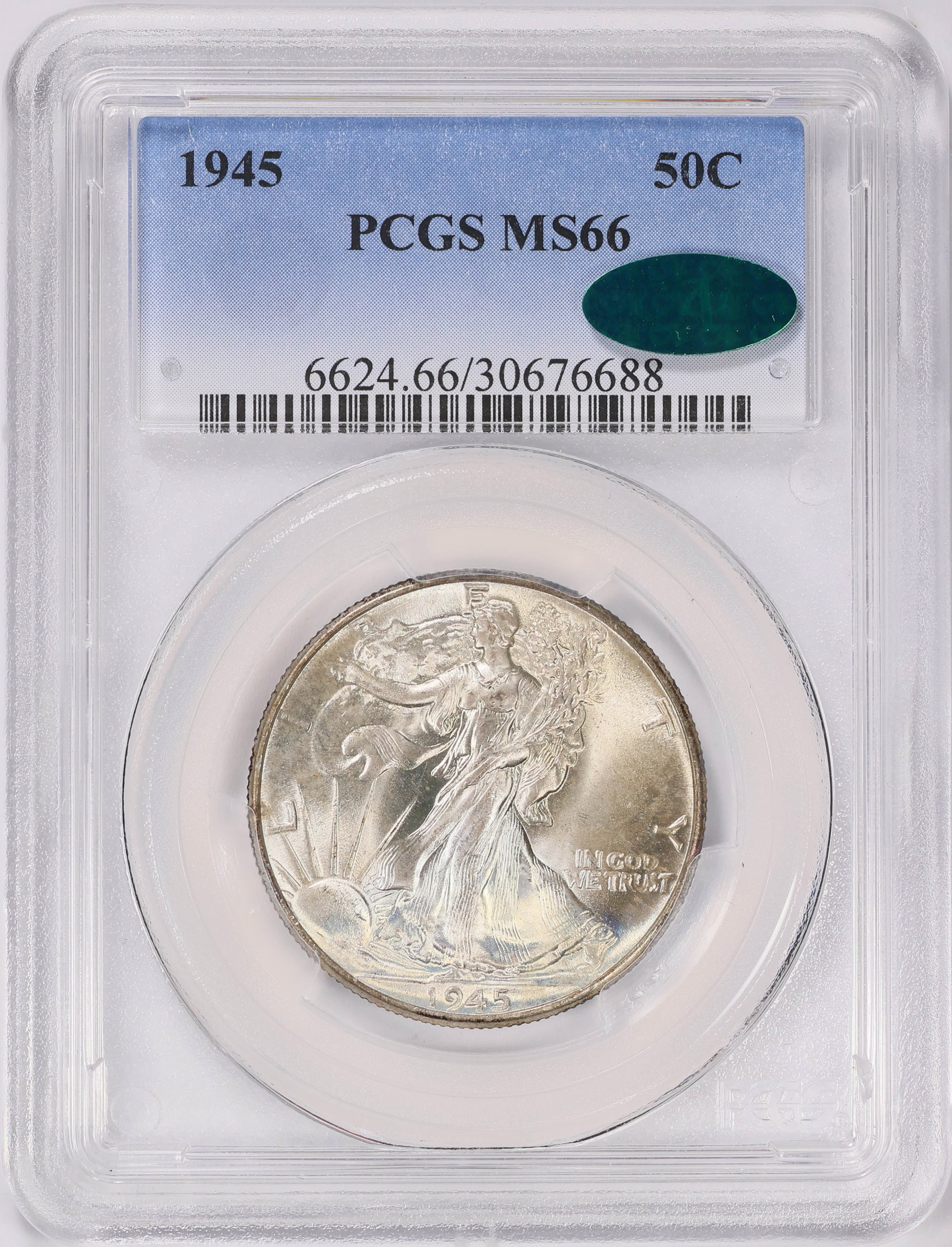 1945 Walking Liberty Half Dollar PCGS MS-66 (CAC Green) (Item 1798433) | GreatCollections Coin ...