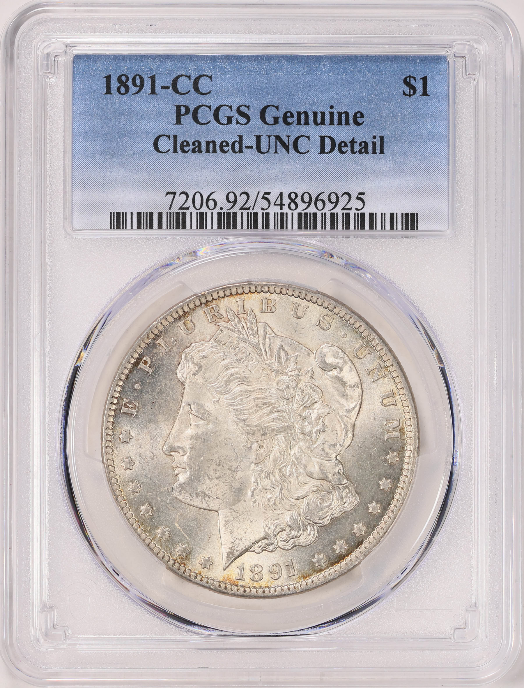 1891-CC Morgan Silver Dollar PCGS Genuine Unc Details (Item 1798438) | GreatCollections Coin ...