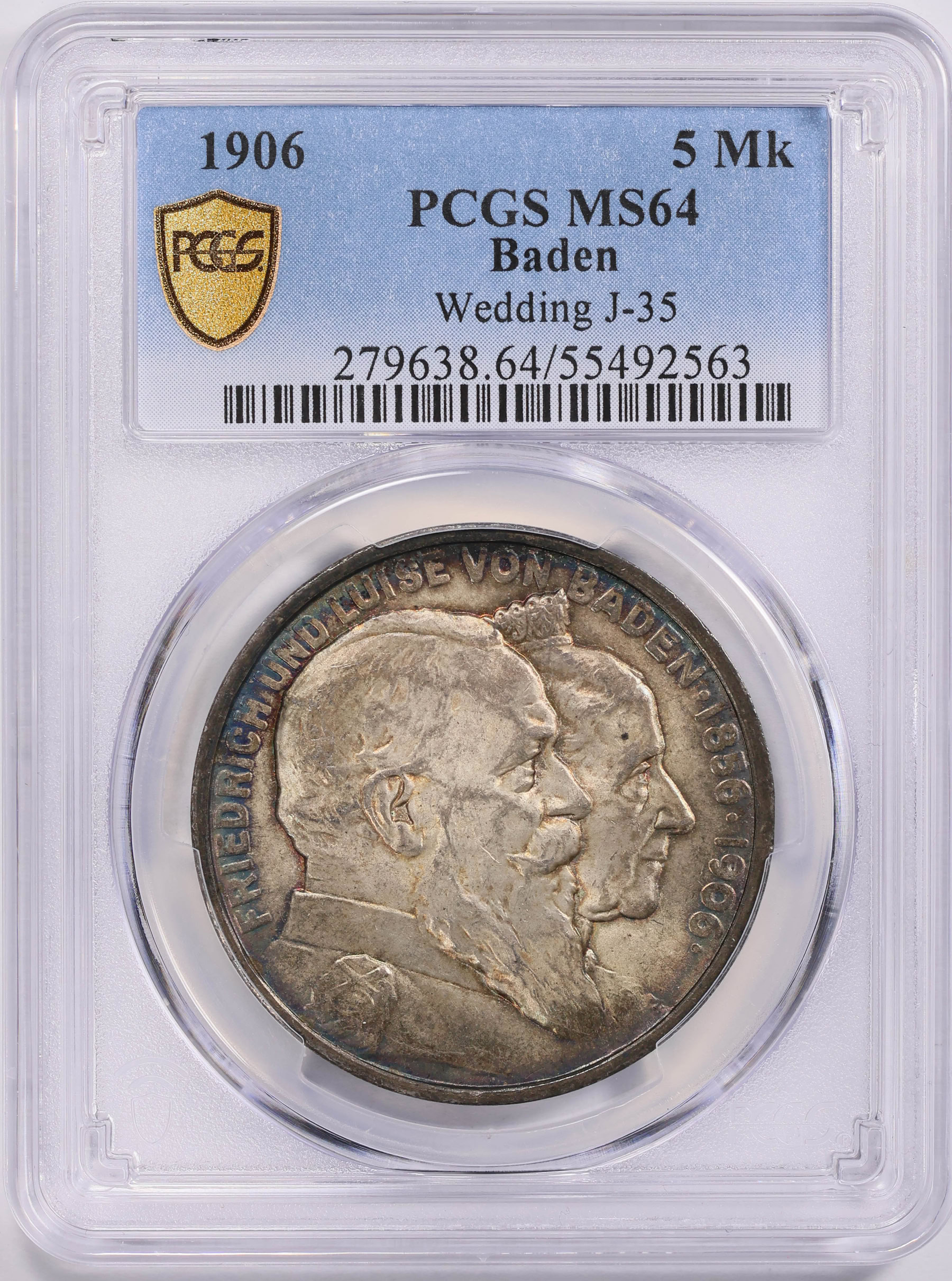 Germany - Baden 1906 Silver 5 Marks Golden Wedding Anniversary KM-277 ...