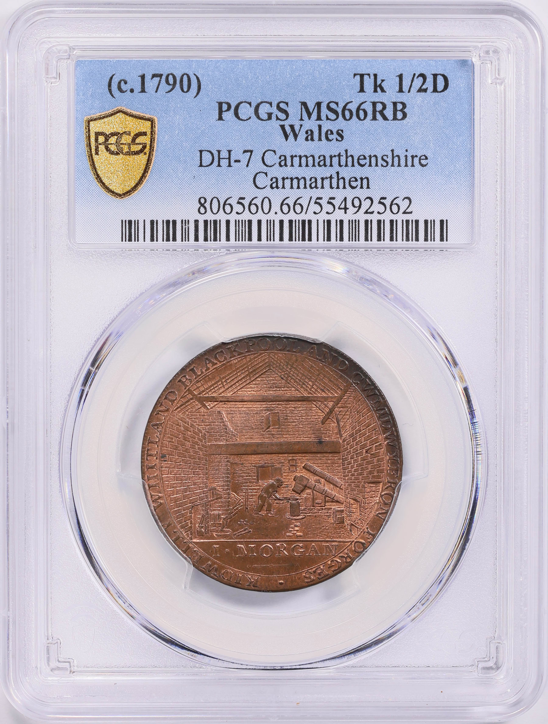 Wales - Carmarthenshire, Carmarthen ND (c.1790s) 1/2 Penny Token PCGS ...