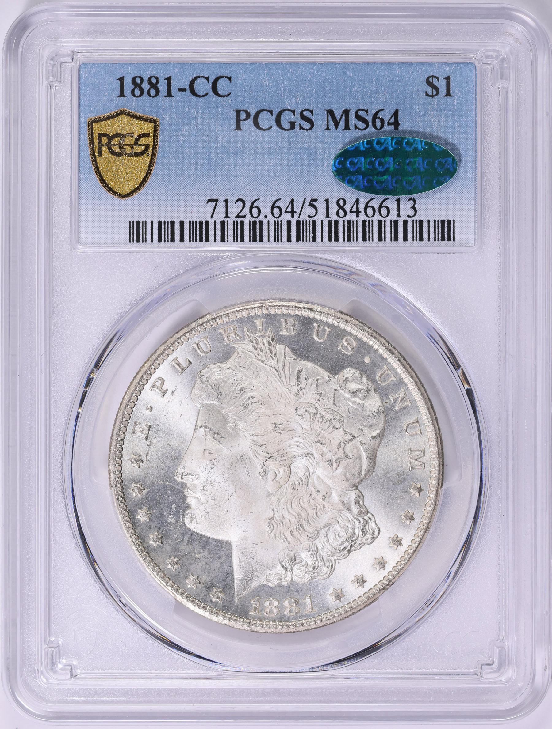 1881-CC Morgan Silver Dollar PCGS MS-64 (CAC Green) (Item 1798664) | GreatCollections Coin Auctions