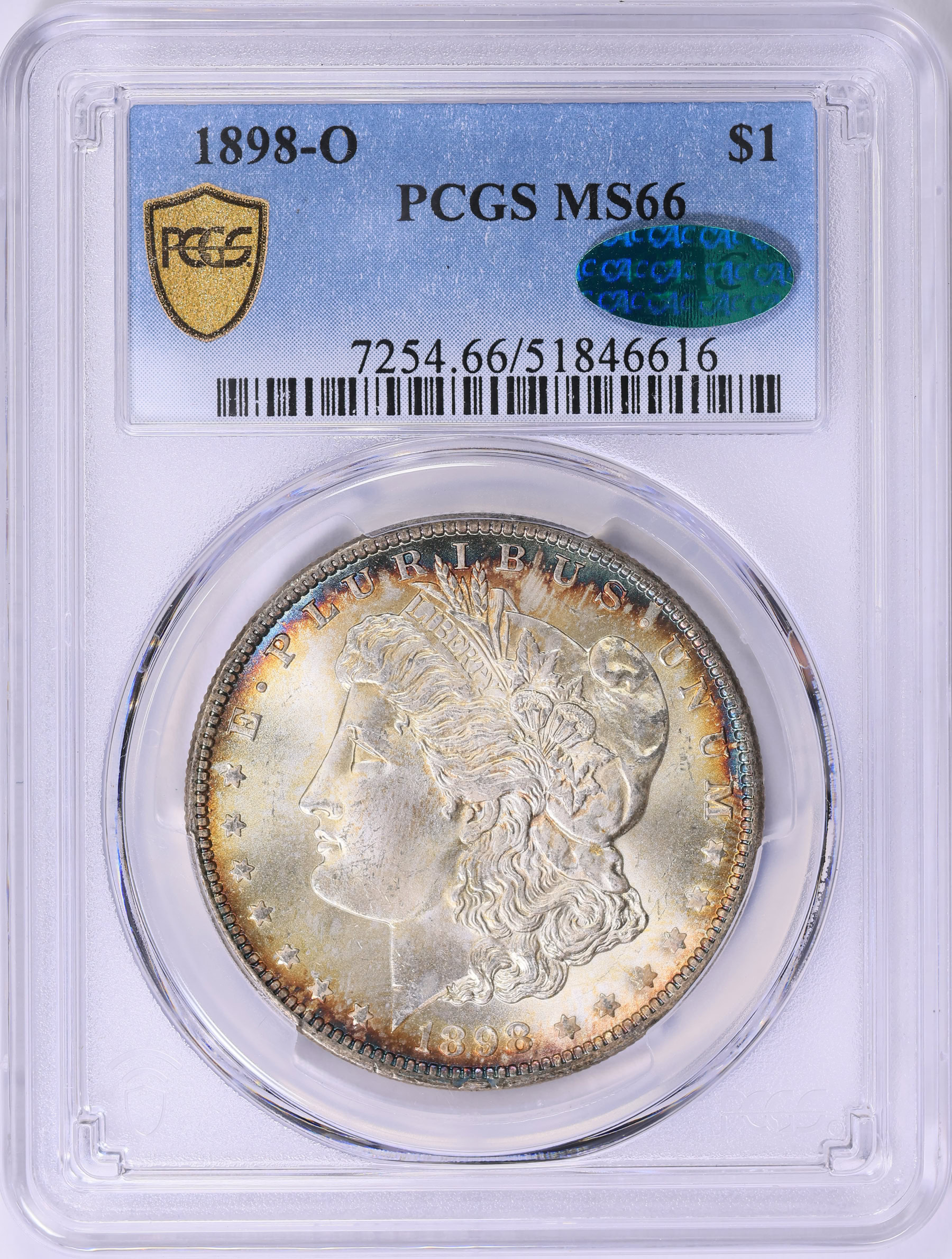 1898-O Morgan Silver Dollar PCGS MS-66 (CAC Green) (Toned) (Item 1798668) | GreatCollections ...