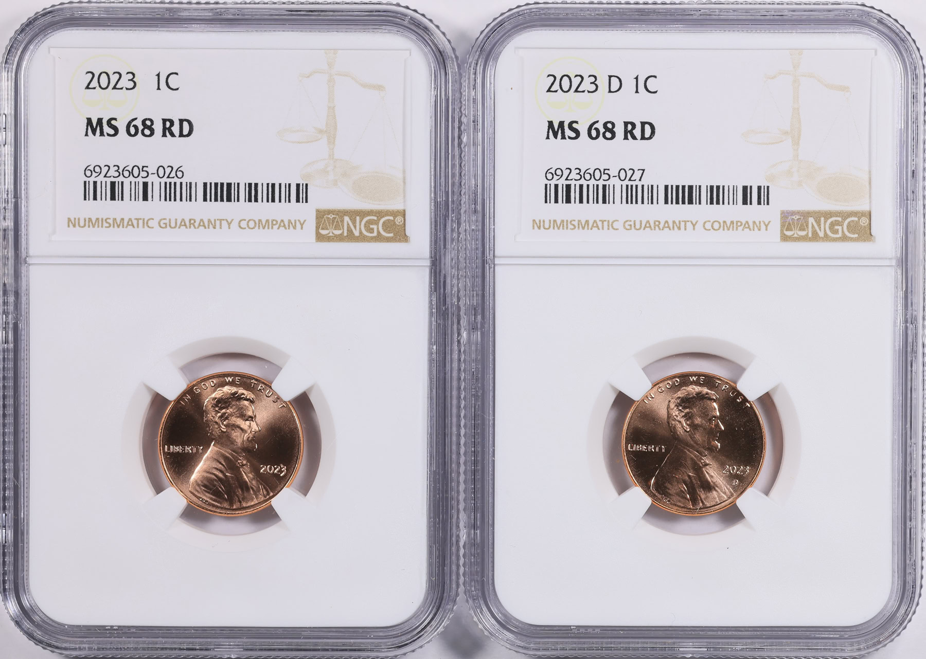 2023 and 2023-D Lincoln Cent Shield NGC MS-68 RD (2 Coins) (Item ...