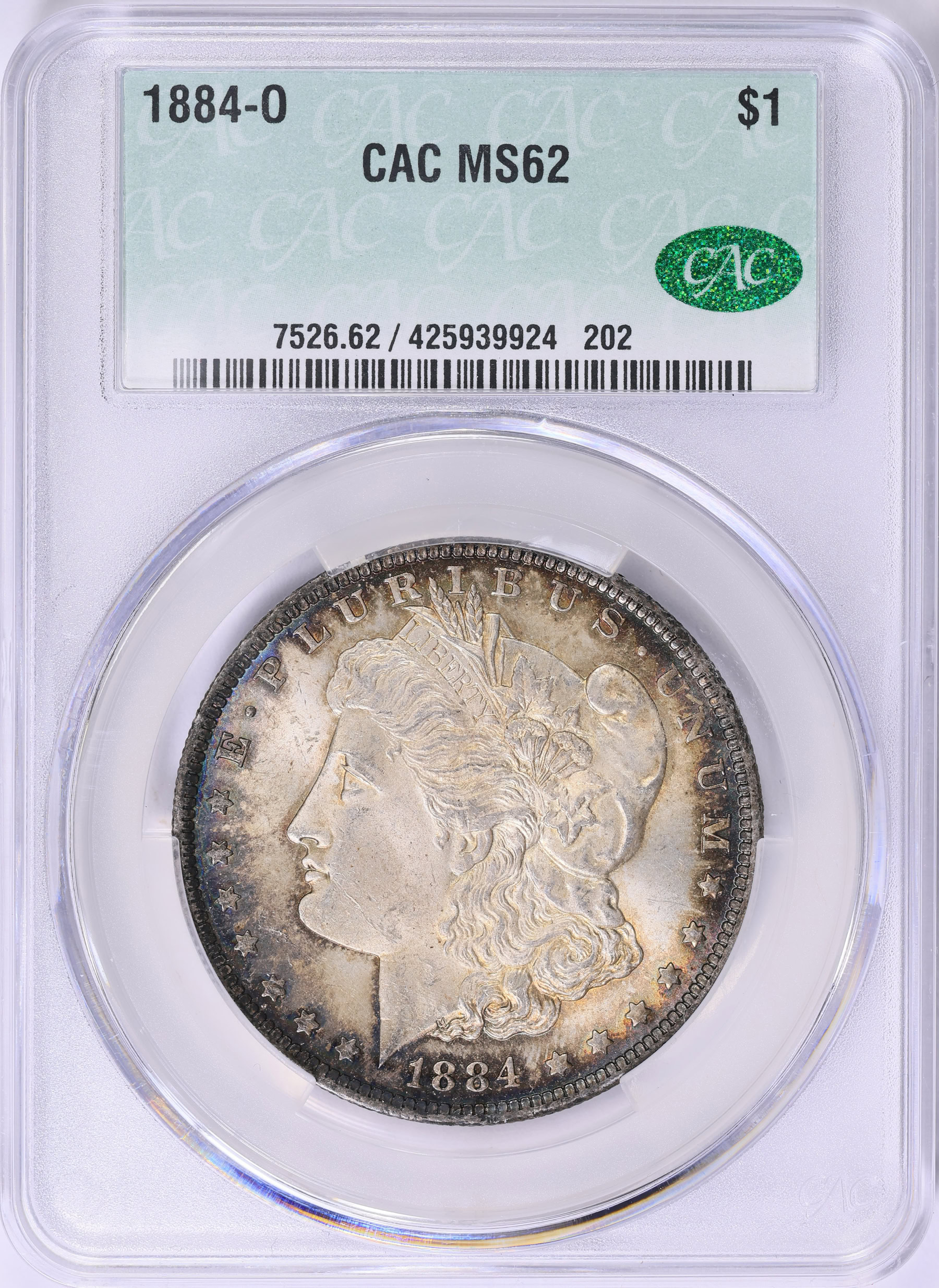 1884-O Morgan Silver Dollar CACG MS-62 (Toned) (Item 1798824) | GreatCollections Coin Auctions