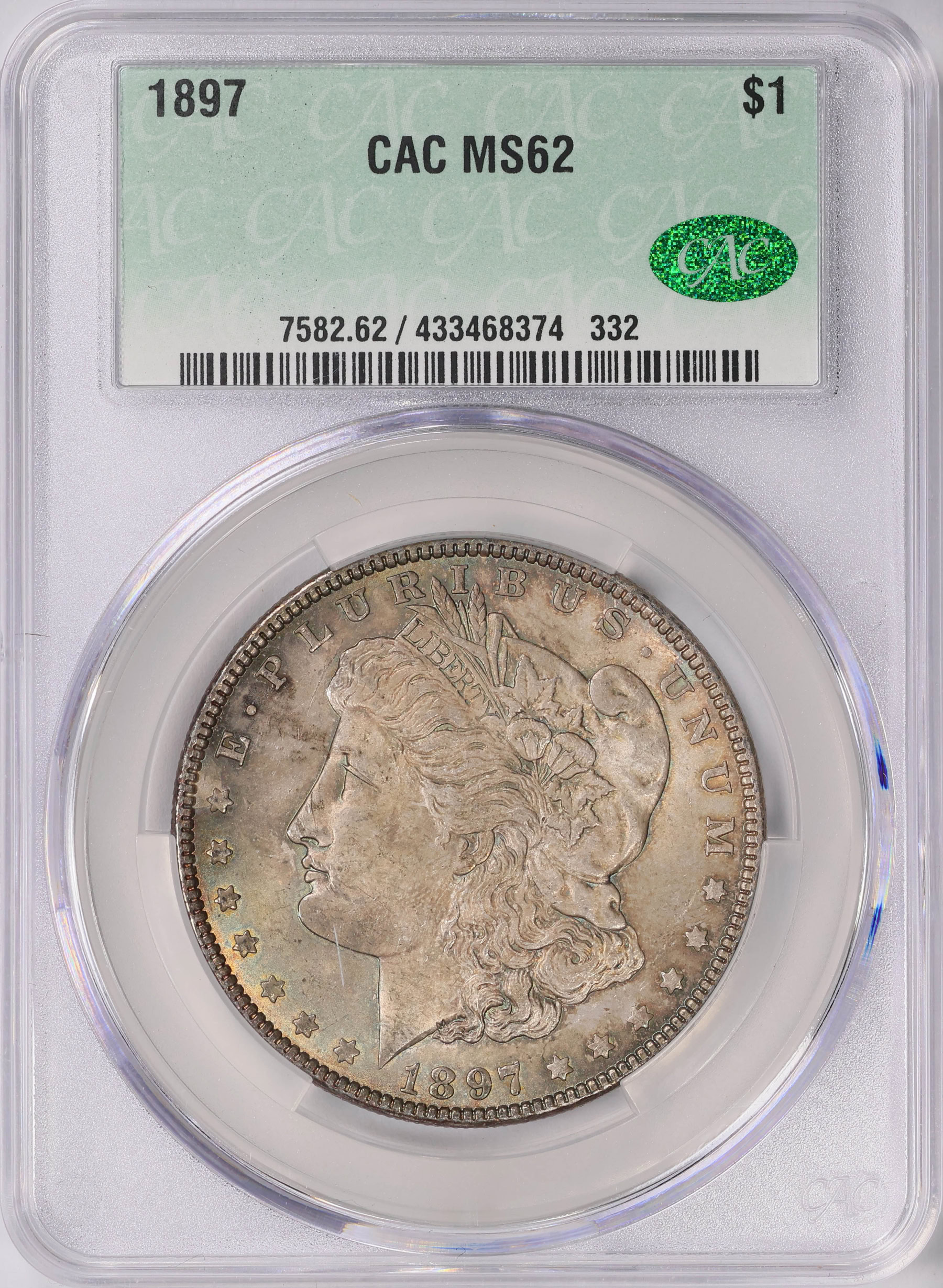 1897 Morgan Silver Dollar CACG MS-62 (Toned) (Item 1798827) | GreatCollections Coin Auctions
