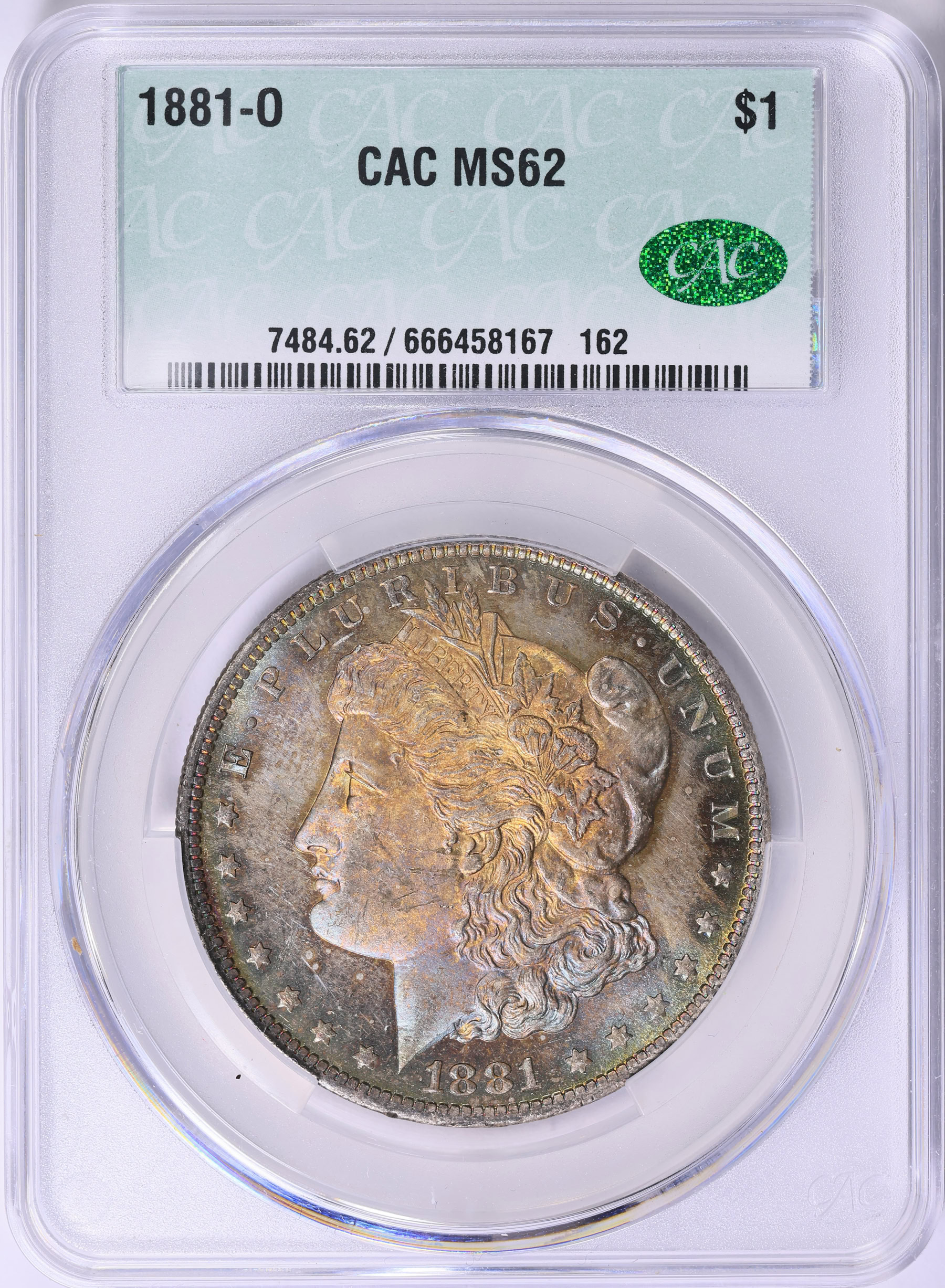 1881-O Morgan Silver Dollar CACG MS-62 (Toned) (Item 1798838) | GreatCollections Coin Auctions