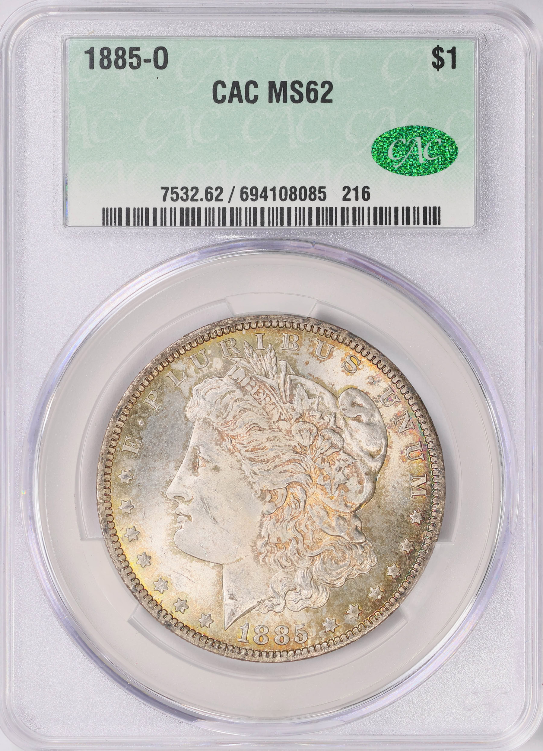 1885-O Morgan Silver Dollar CACG MS-62 (Toned) (Item 1798860) | GreatCollections Coin Auctions