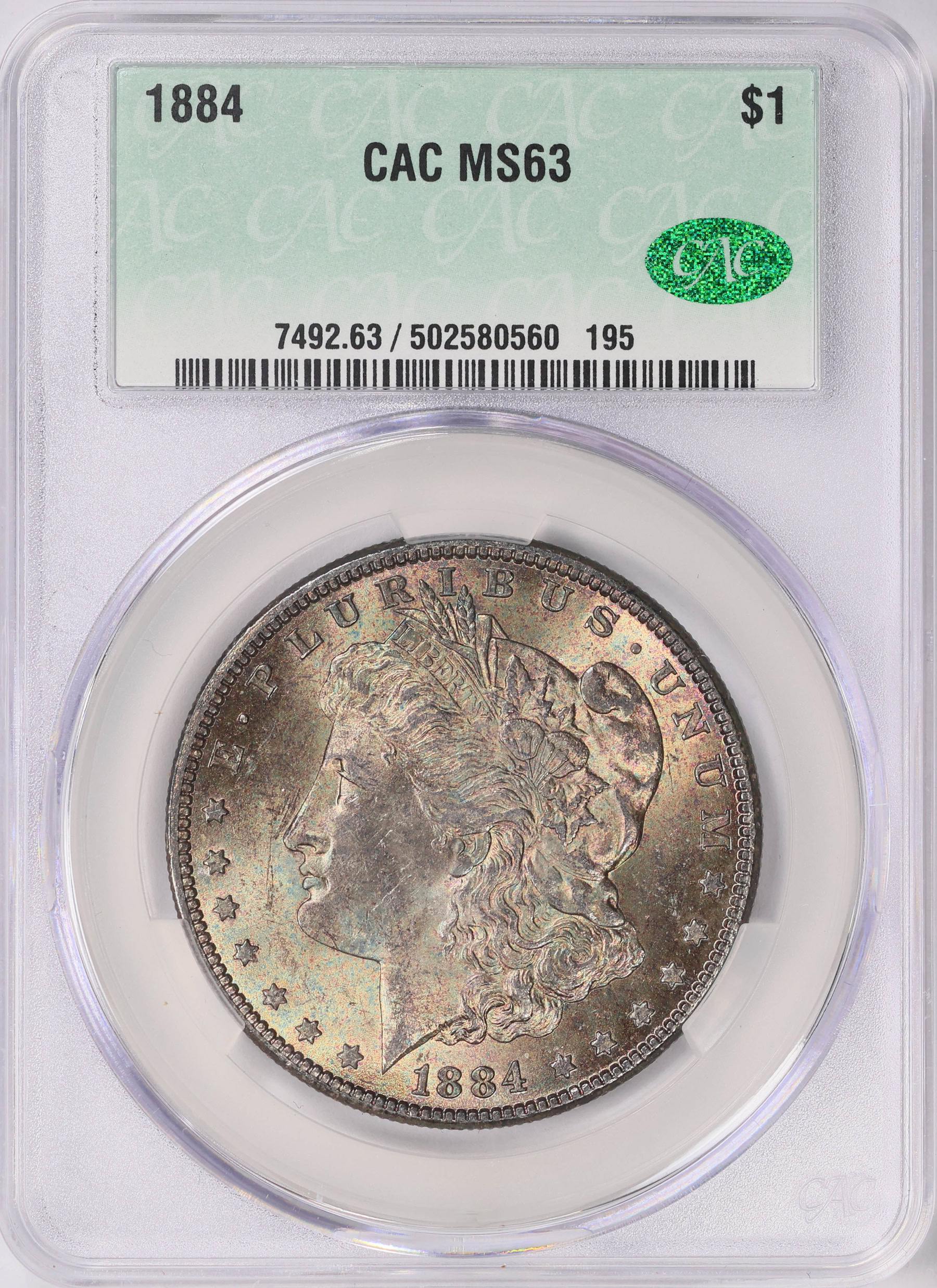 1884 Morgan Silver Dollar CACG MS-63 (Toned) (Item 1798862) | GreatCollections Coin Auctions