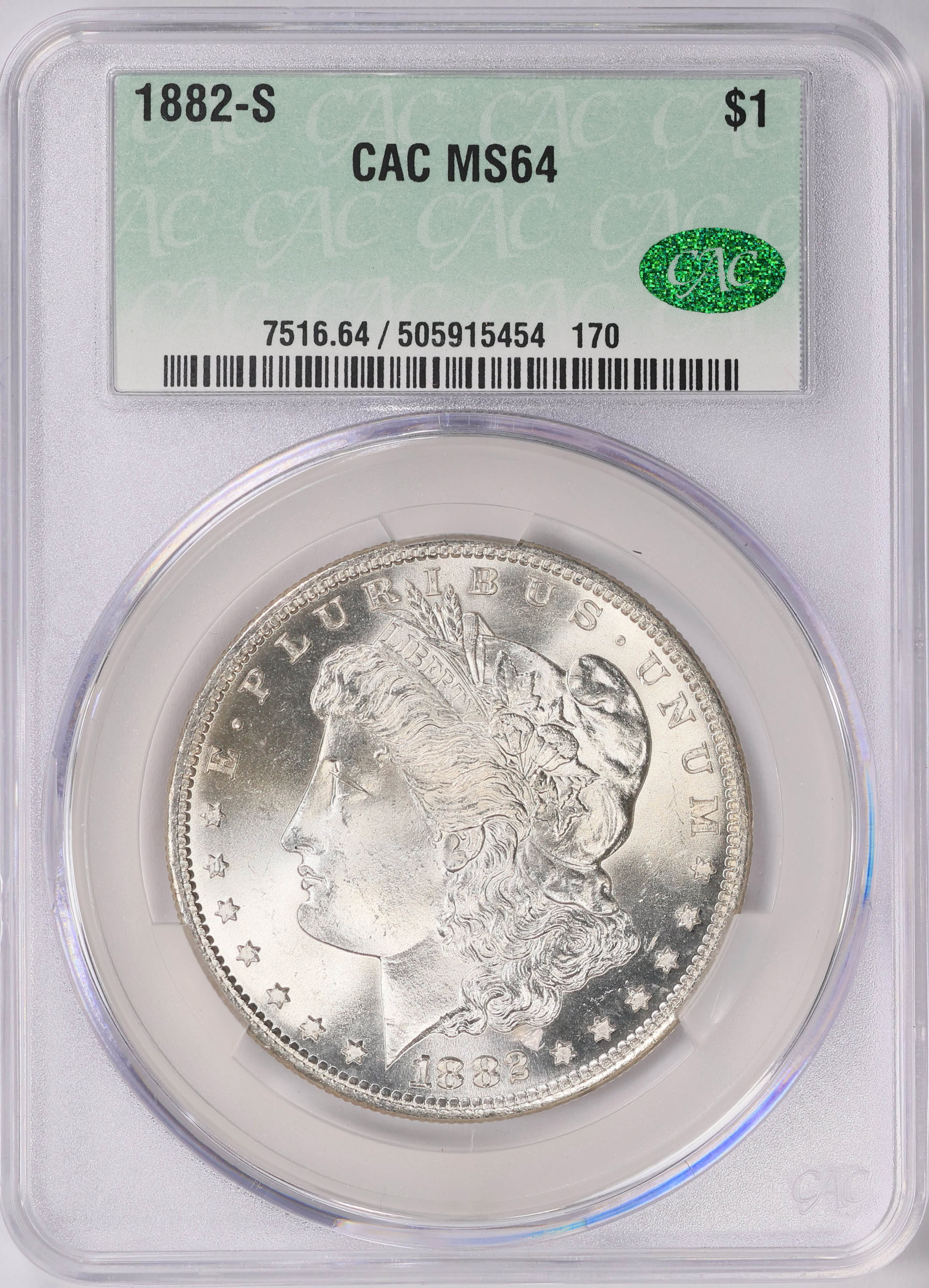 1882-S Morgan Silver Dollar CACG MS-64 (Item 1798884) | GreatCollections Coin Auctions