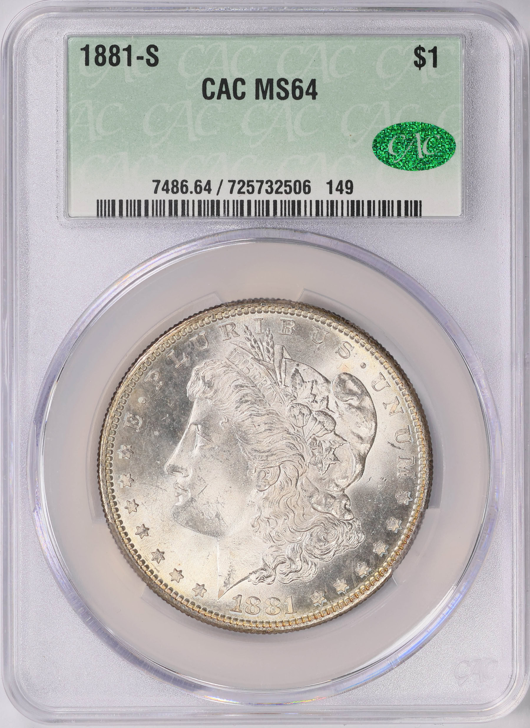 1881-S Morgan Silver Dollar CACG MS-64 (Item 1798908) | GreatCollections Coin Auctions