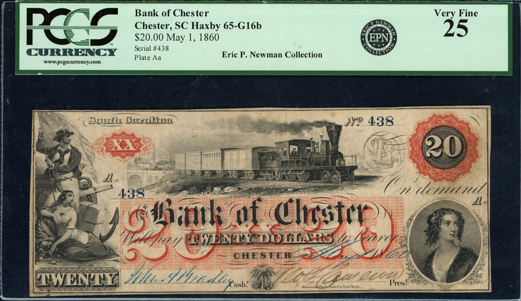 May 1, 1860 Chester, South Carolina Bank of Chester $20 Note PCGS ...