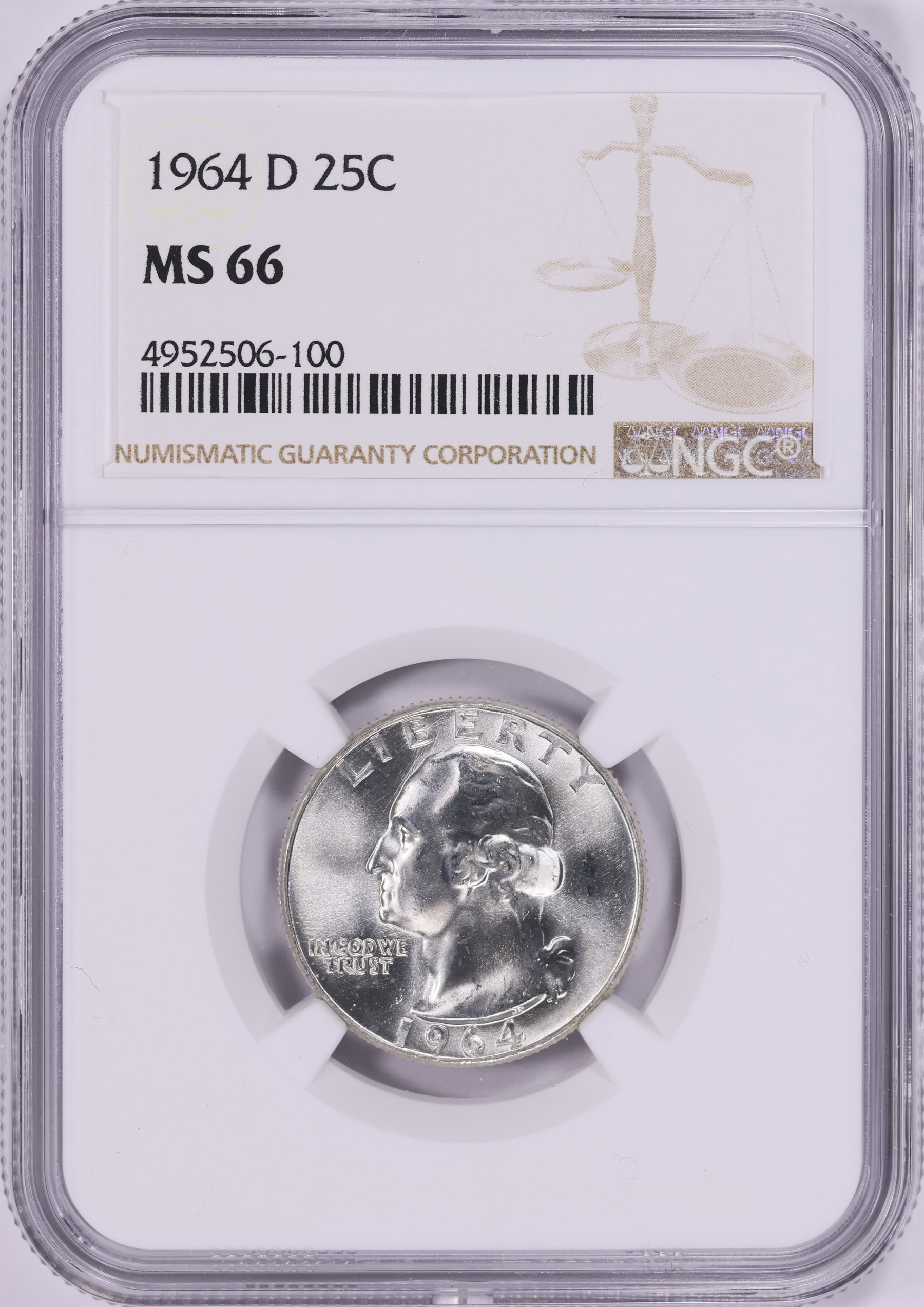 1964-D Washington Quarter NGC MS-66 (Item 1798998) | GreatCollections ...