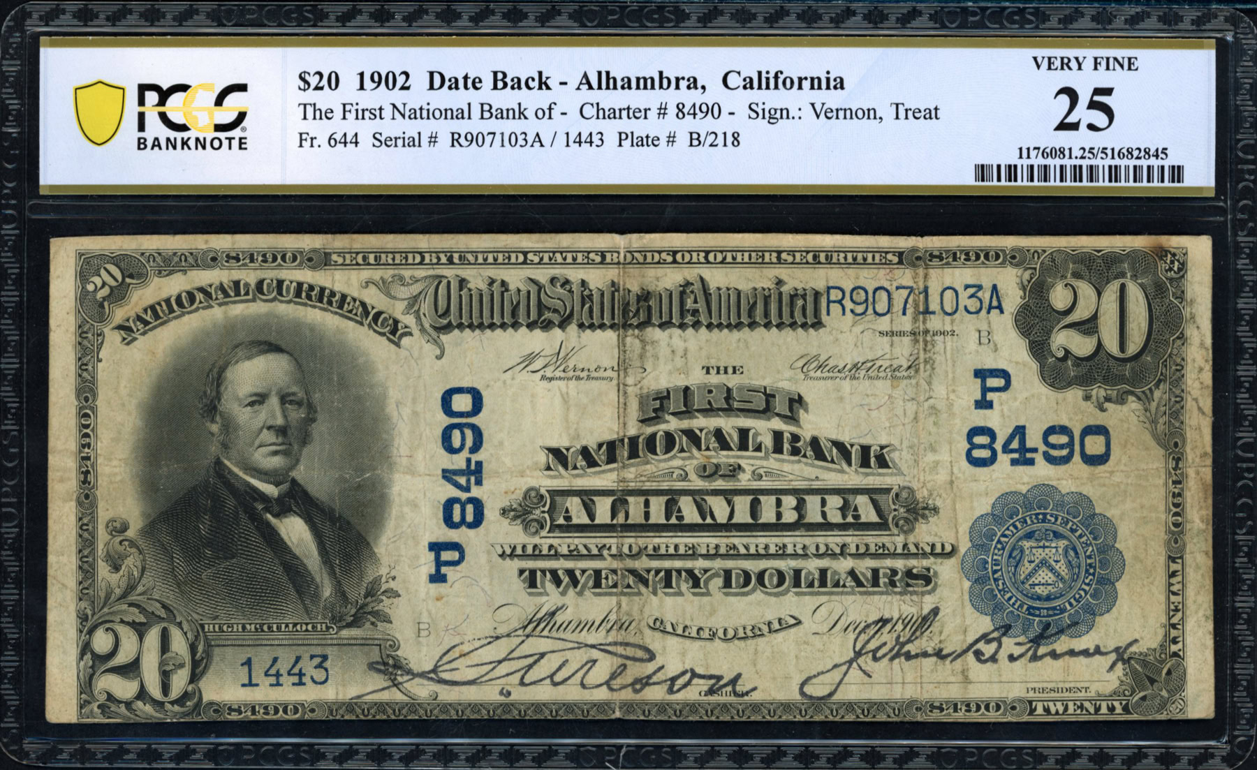 Fr. 644 Alhambra, California 1902 The First National Bank $20 Date Back ...