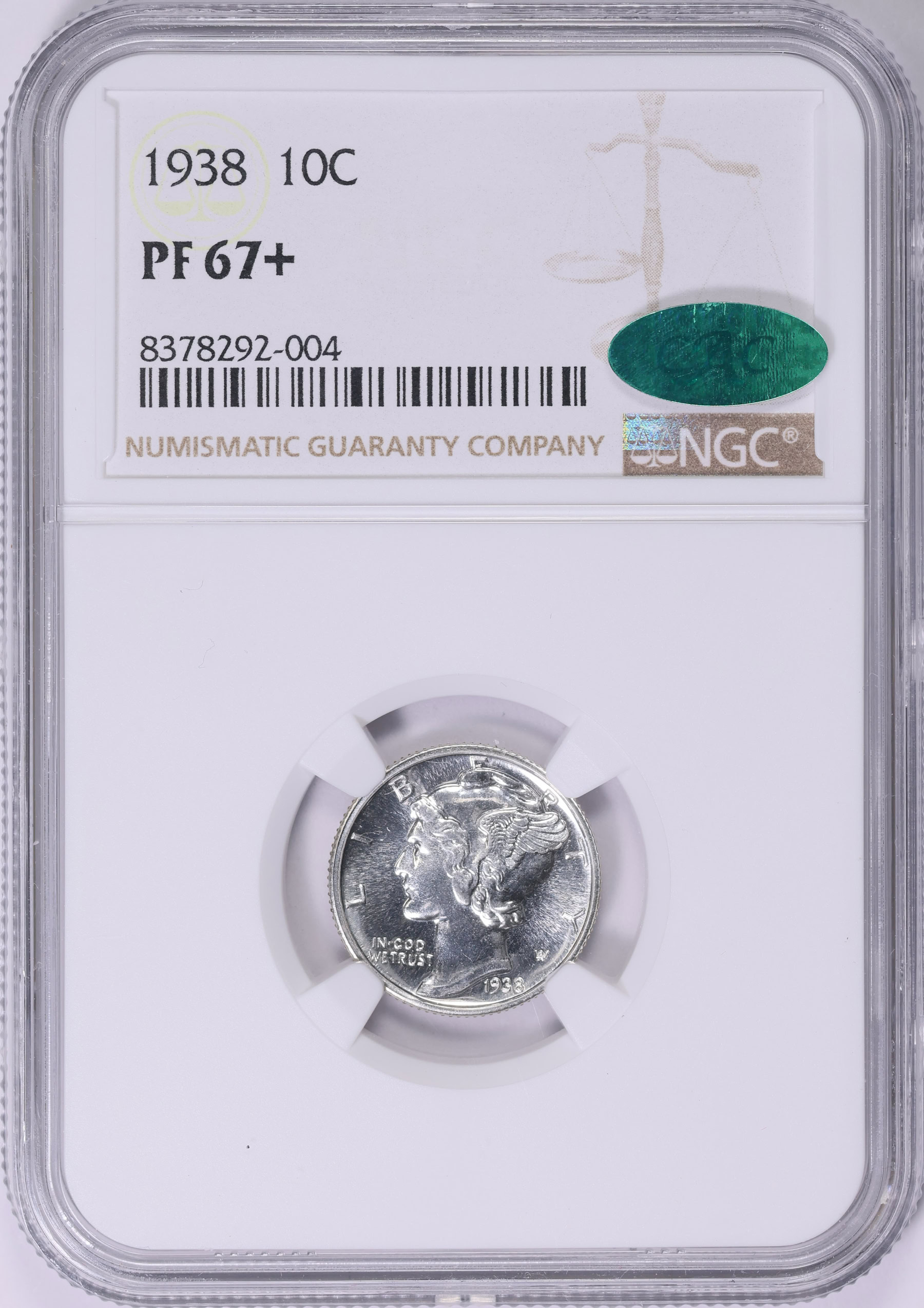 1938 Mercury Dime NGC Proof-67+ (CAC Green) (Item 1799097) | GreatCollections Coin Auctions