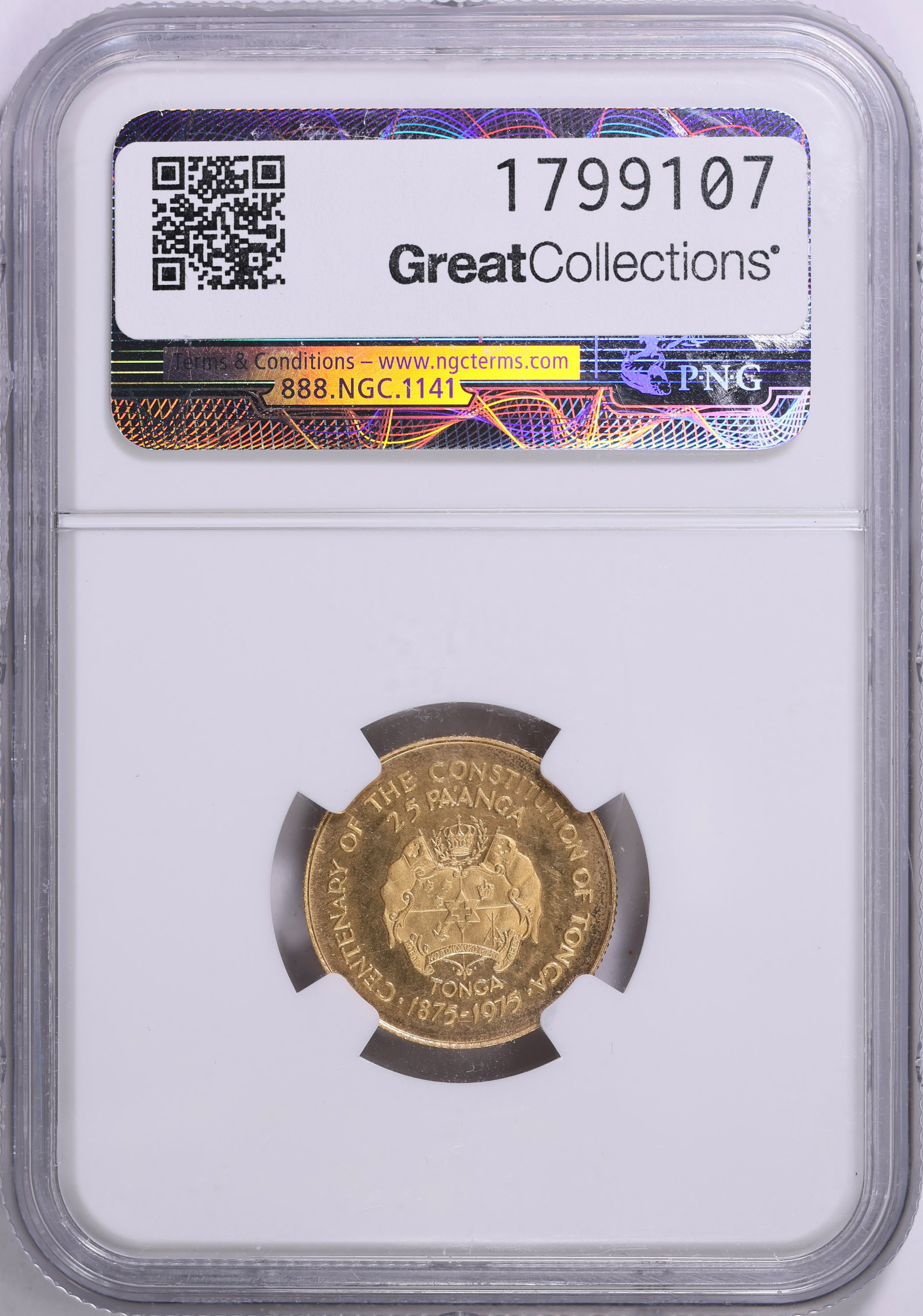 Tonga 1975 Gold 25 Pa'anga Constitution Centennial KM-53 NGC Proof-65 ...