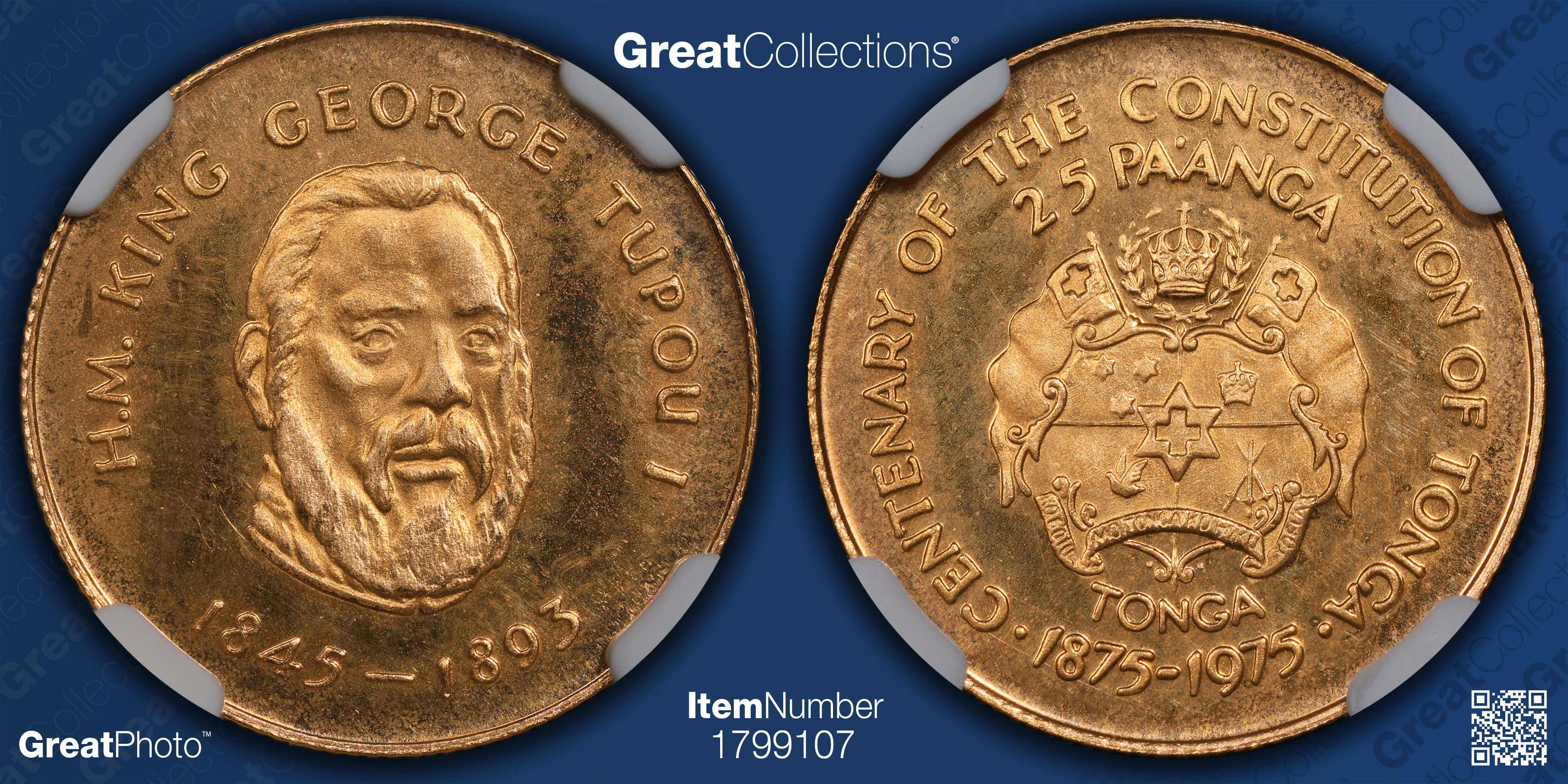 Tonga 1975 Gold 25 Pa'anga Constitution Centennial KM-53 NGC Proof-65 ...