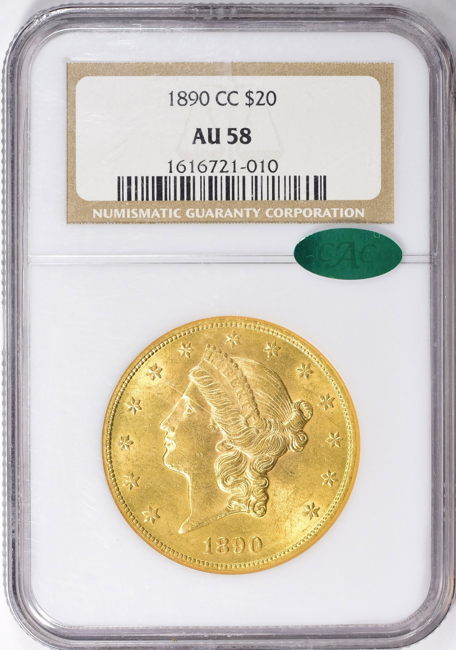 1890-CC Liberty Gold Double Eagle NGC AU-58 (CAC Green) (Item 1799228) | GreatCollections Coin ...