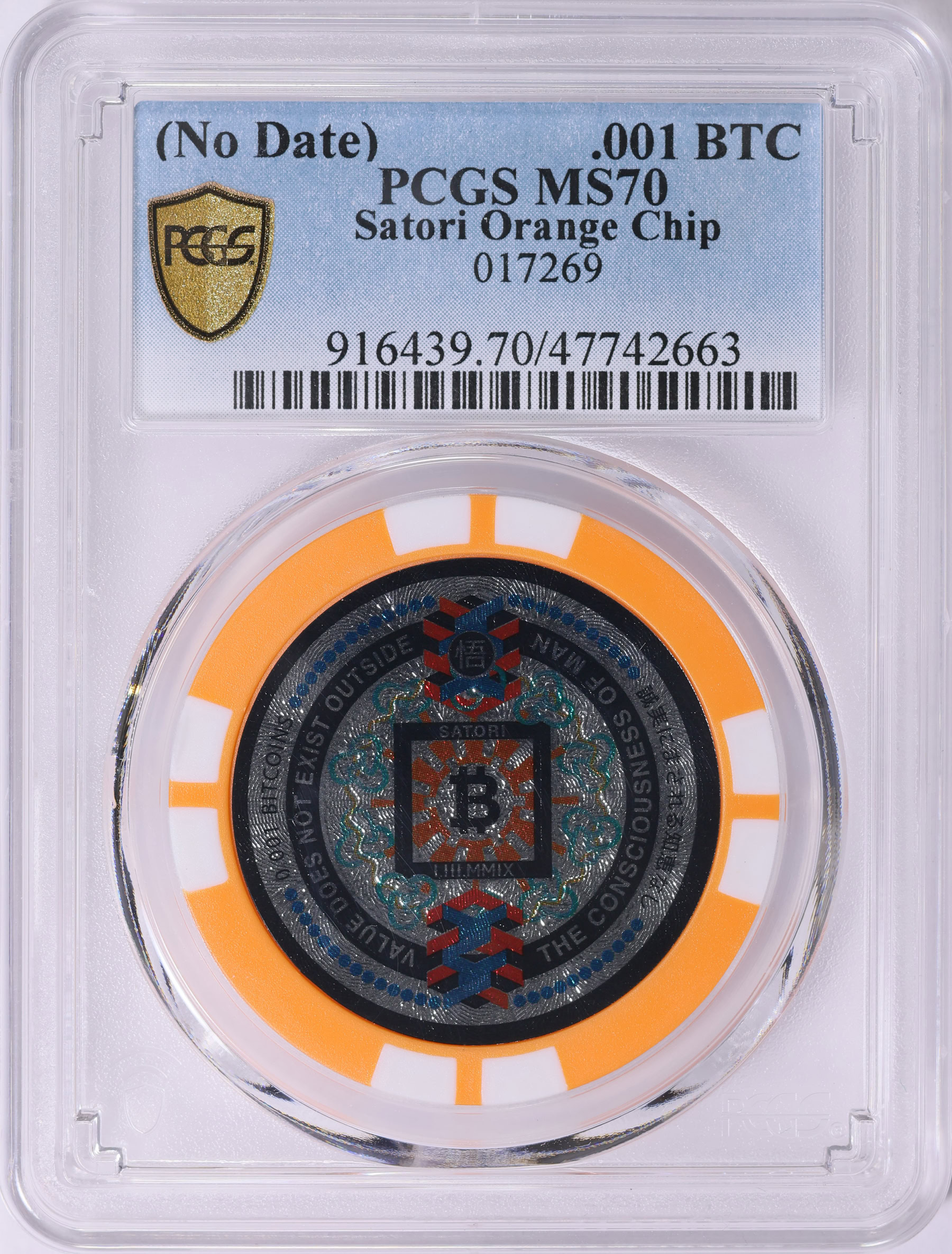 (No Date) .001 Bitcoin Satori Orange Chip Token PCGS MS-70 (Item ...
