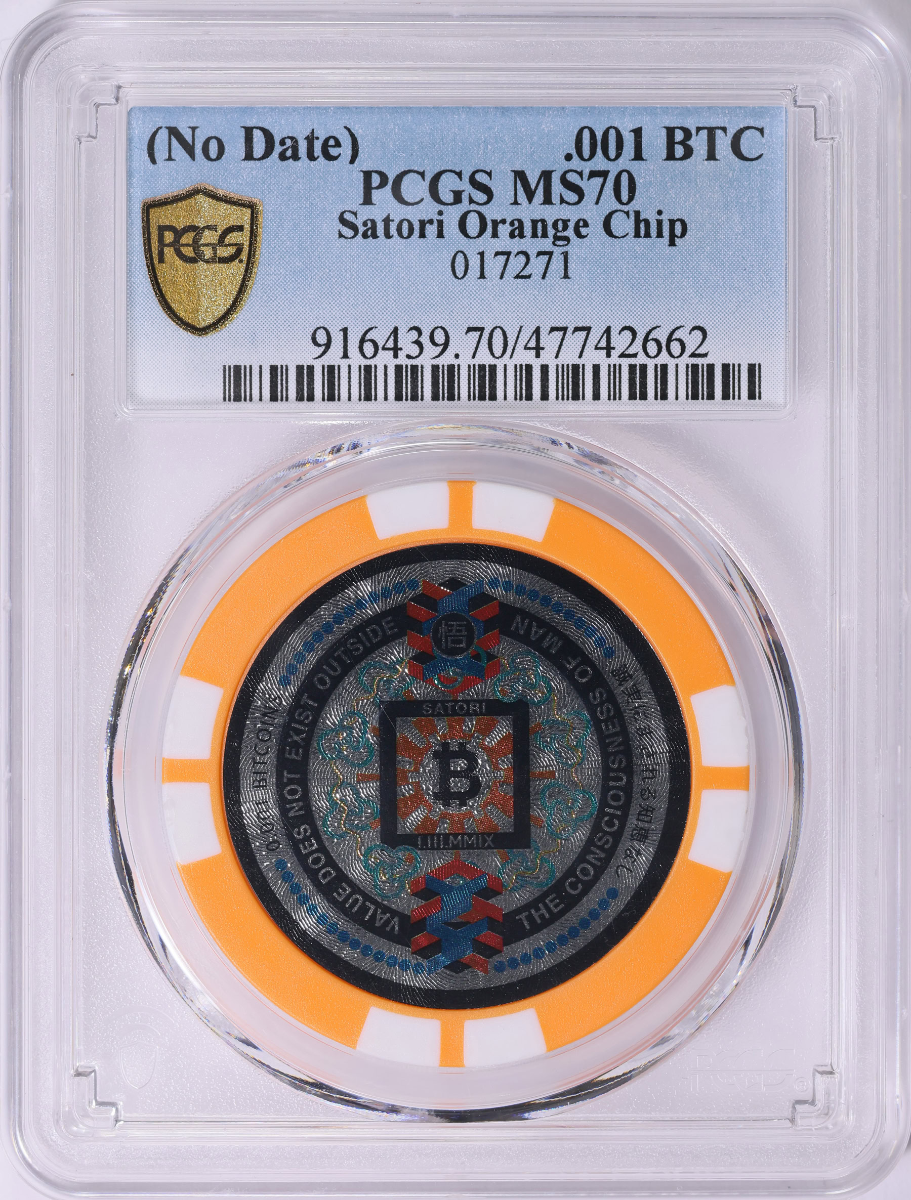 (No Date) .001 Bitcoin Satori Orange Chip Token PCGS MS-70 (Item ...