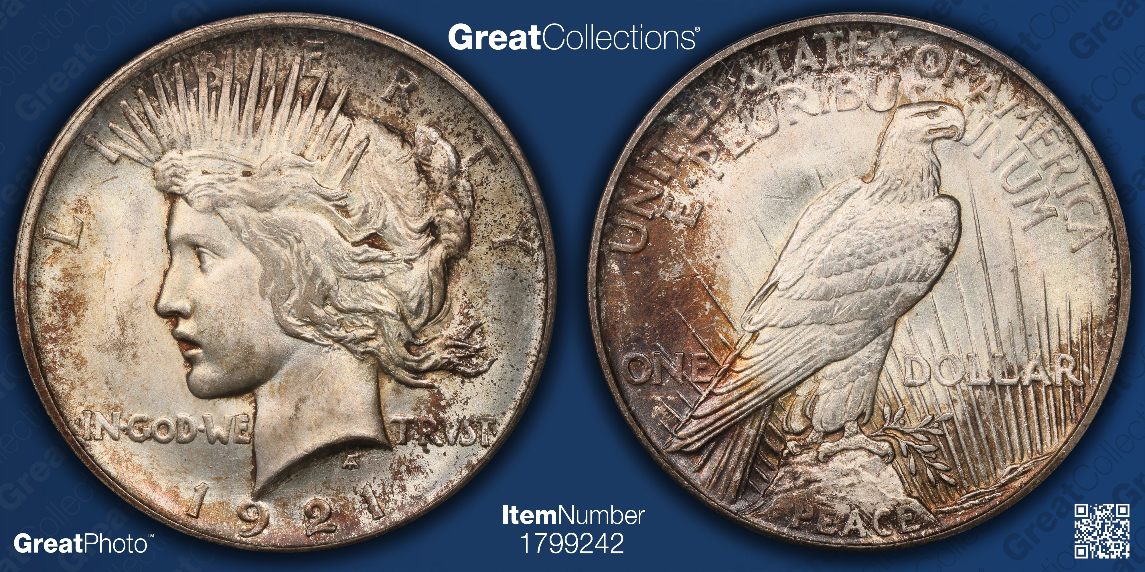 1921 Peace Silver Dollar High Relief PCGS MS-65 (Toned) (Item 1799242 ...
