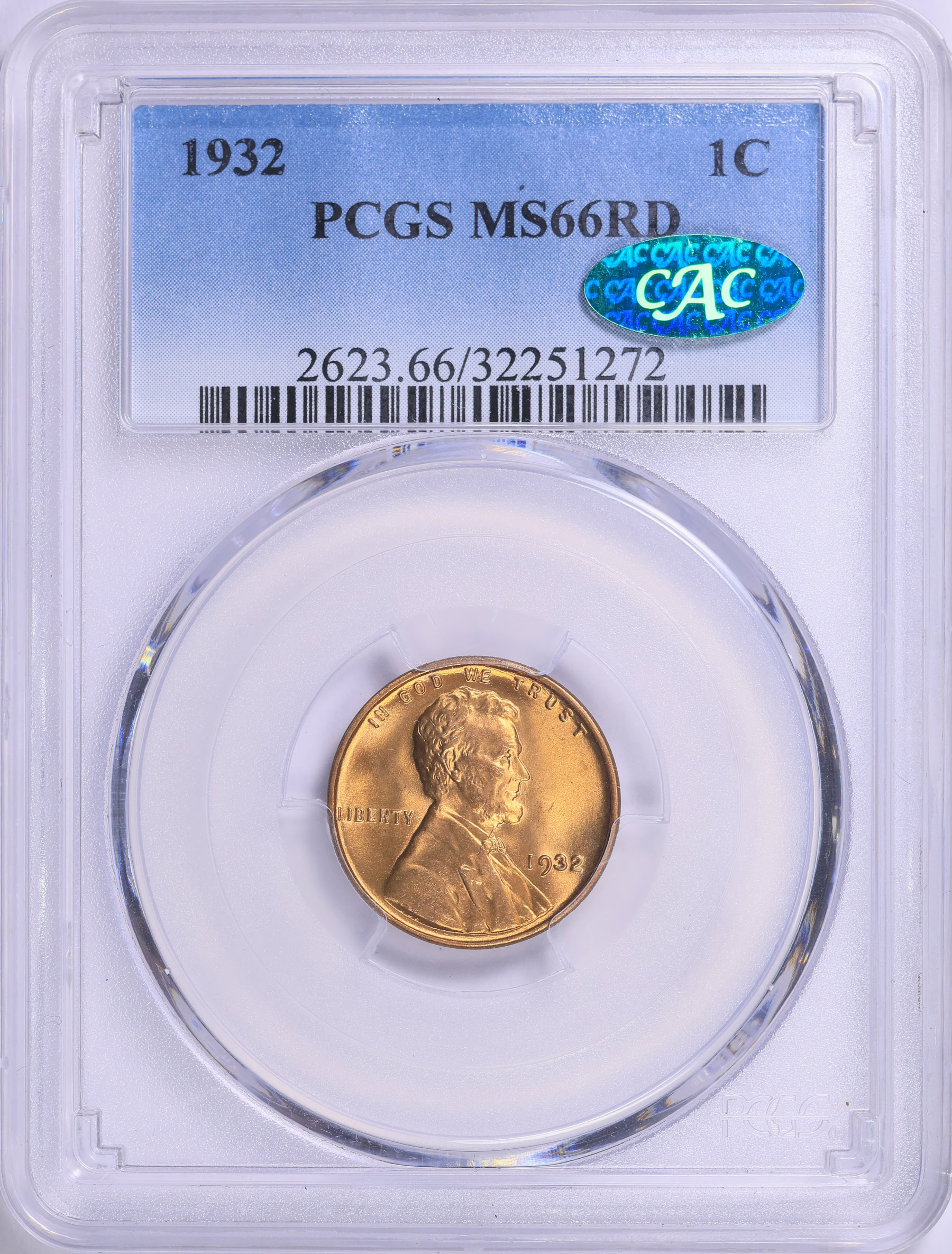1932 Lincoln Cent PCGS MS-66 RD (CAC Green) (Item 1799260) | GreatCollections Coin Auctions