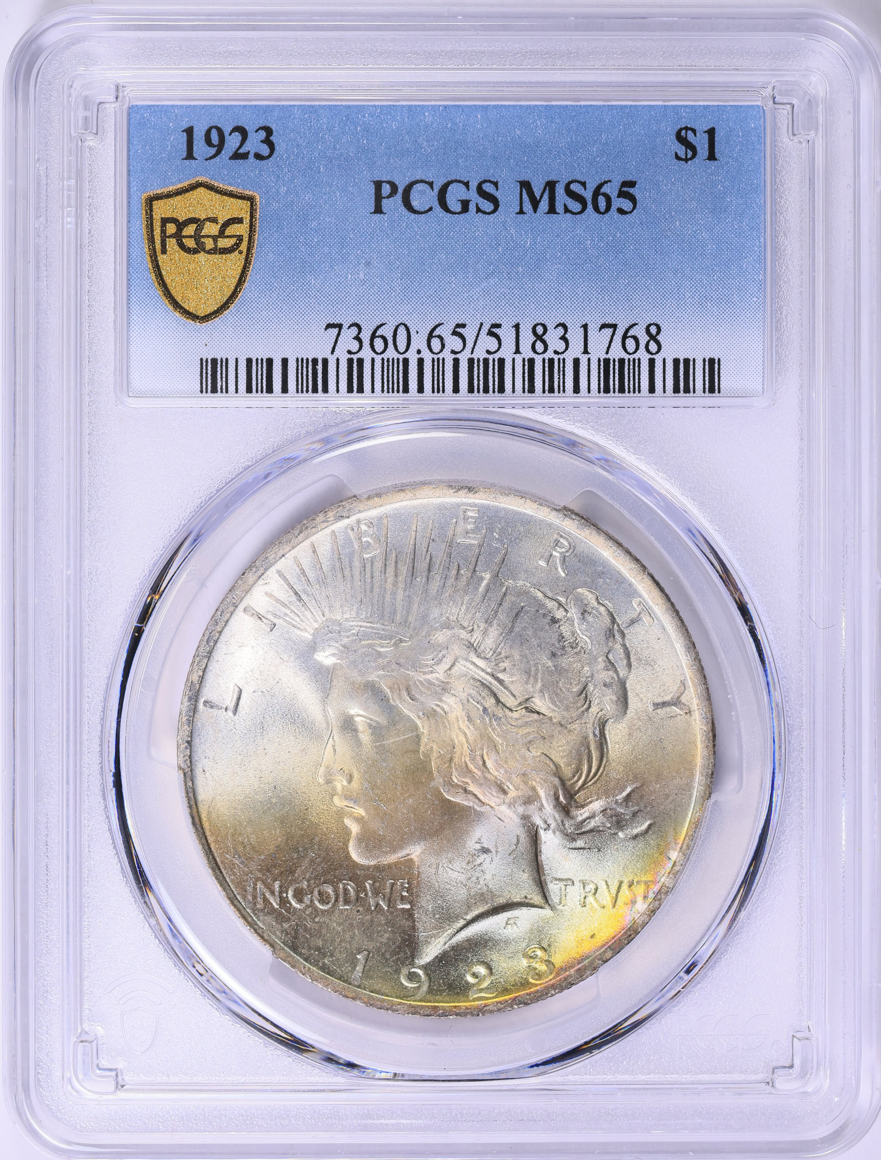 1923 Peace Silver Dollar PCGS MS-65 (Toned) (Item 1799278) | GreatCollections Coin Auctions