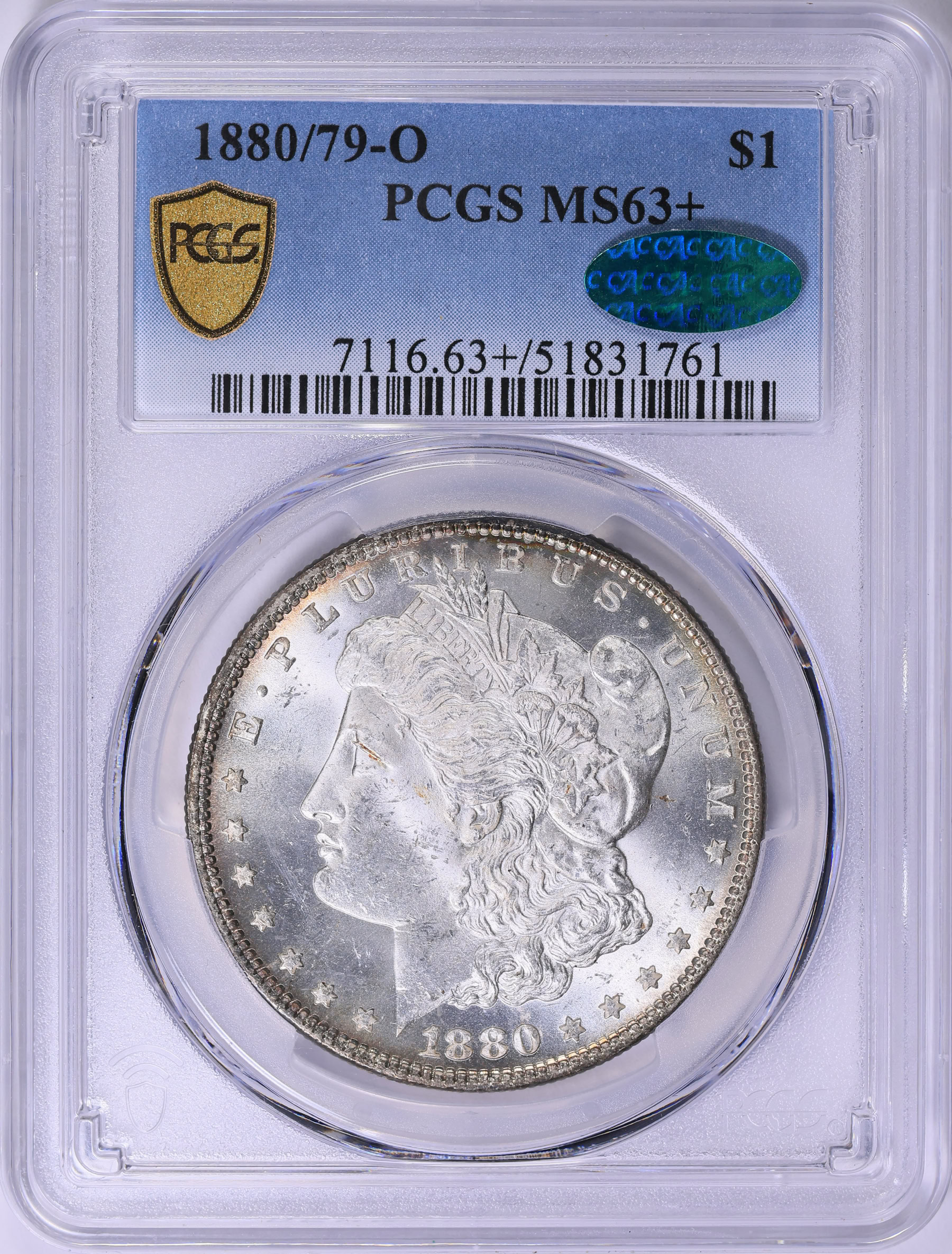1880/79-O Morgan Silver Dollar PCGS MS-63+ (CAC Green) (Toned) (Item 1799280) | GreatCollections ...