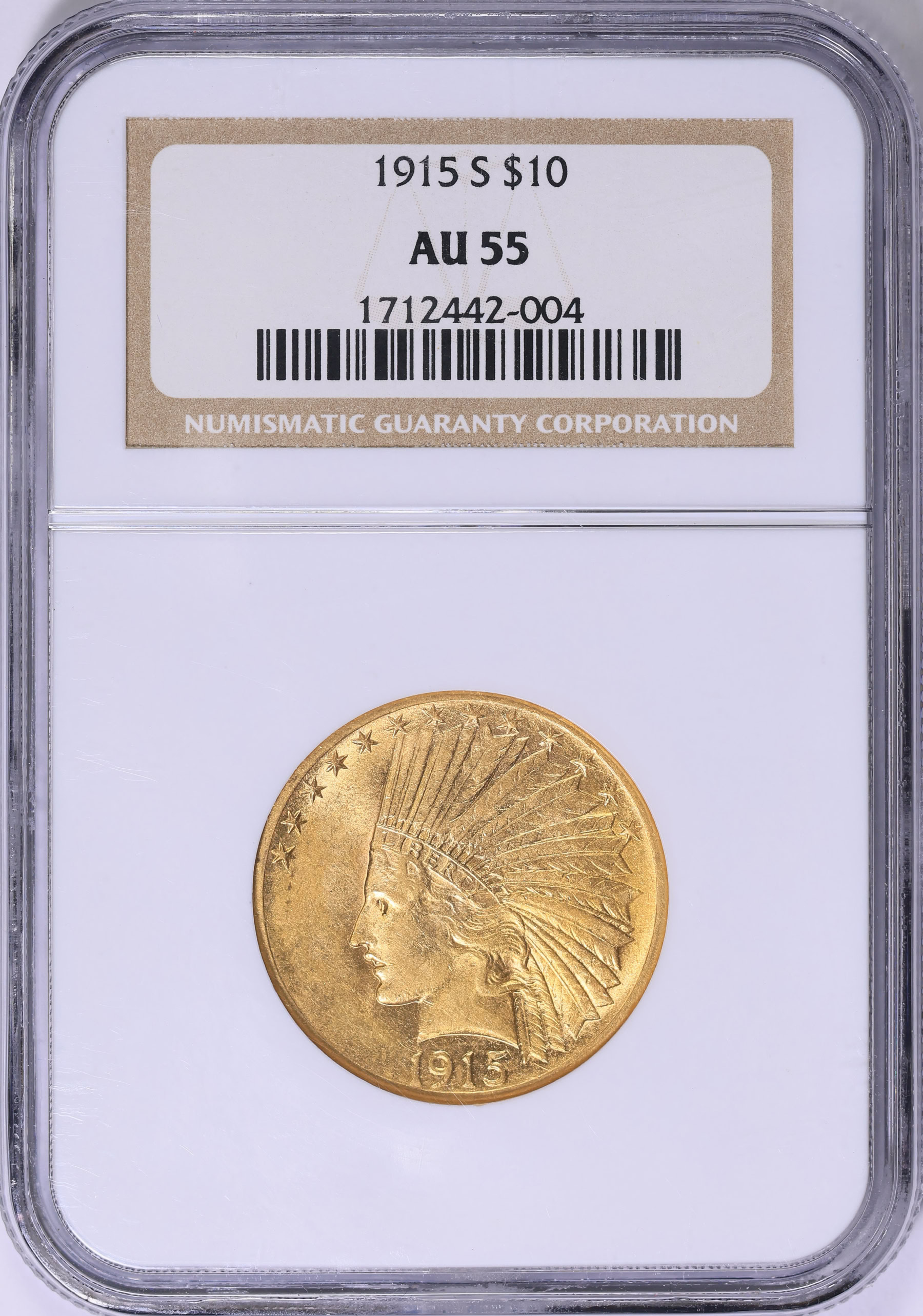 1915-S Indian Gold Eagle NGC AU-55 (Item 1799337) | GreatCollections ...