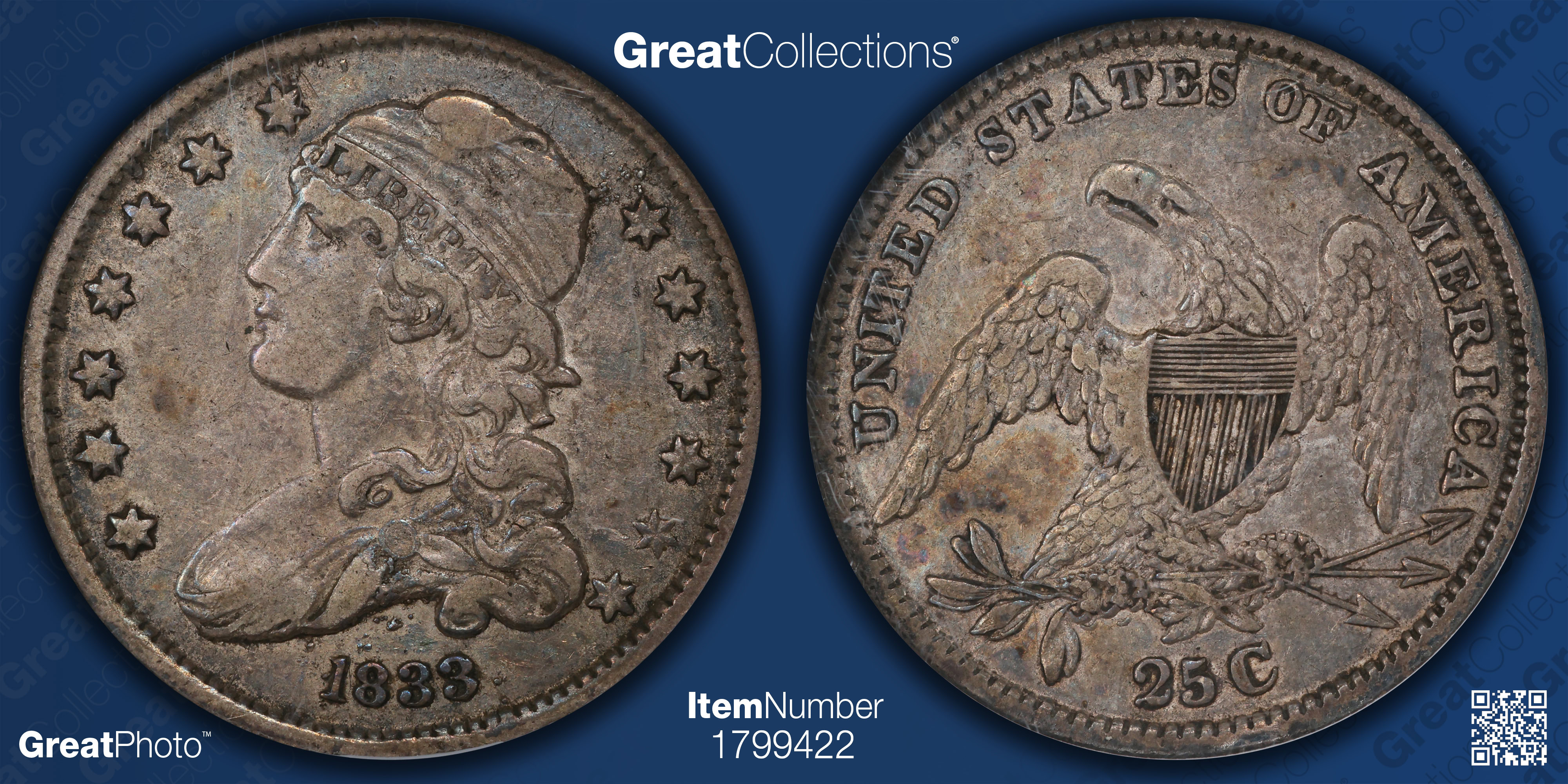 1833 Capped Bust Quarter NGC XF-45 (Item 1799422) | GreatCollections ...