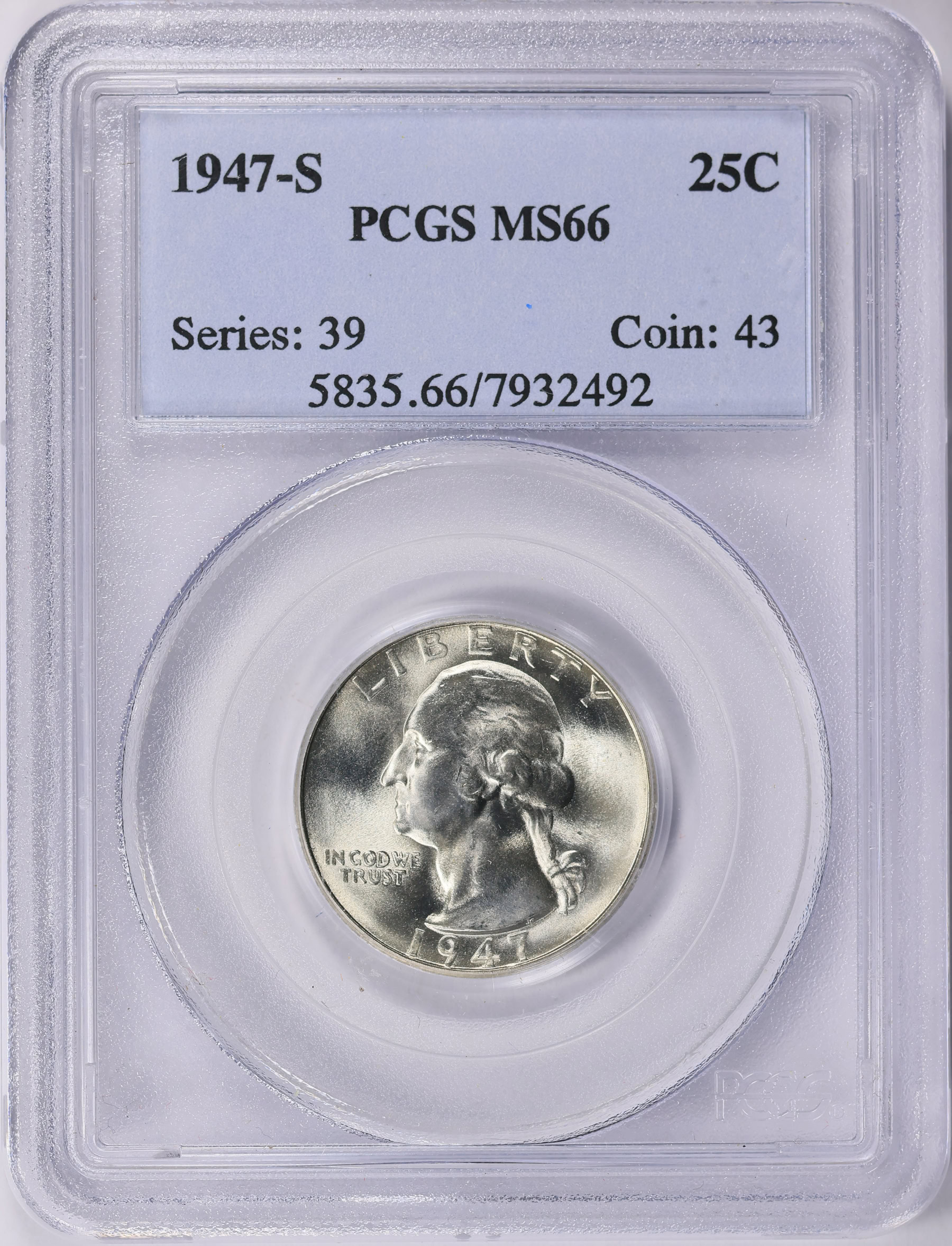 1947-S Washington Quarter PCGS MS-66 (Item 1799439) | GreatCollections Coin Auctions