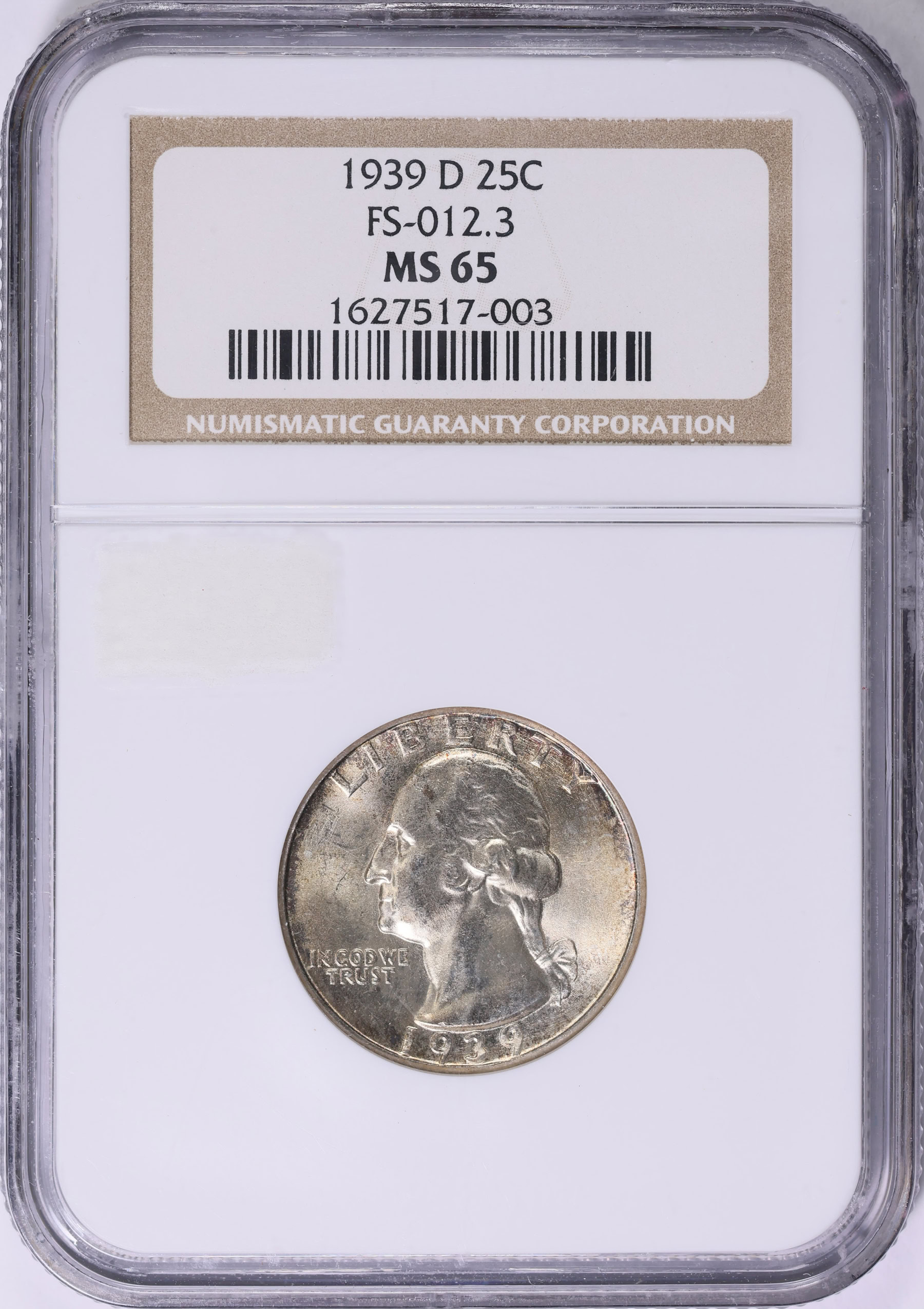 1939-D Washington Quarter FS-012.3 NGC MS-65 (Toned) (Item 1799450) | GreatCollections Coin Auctions
